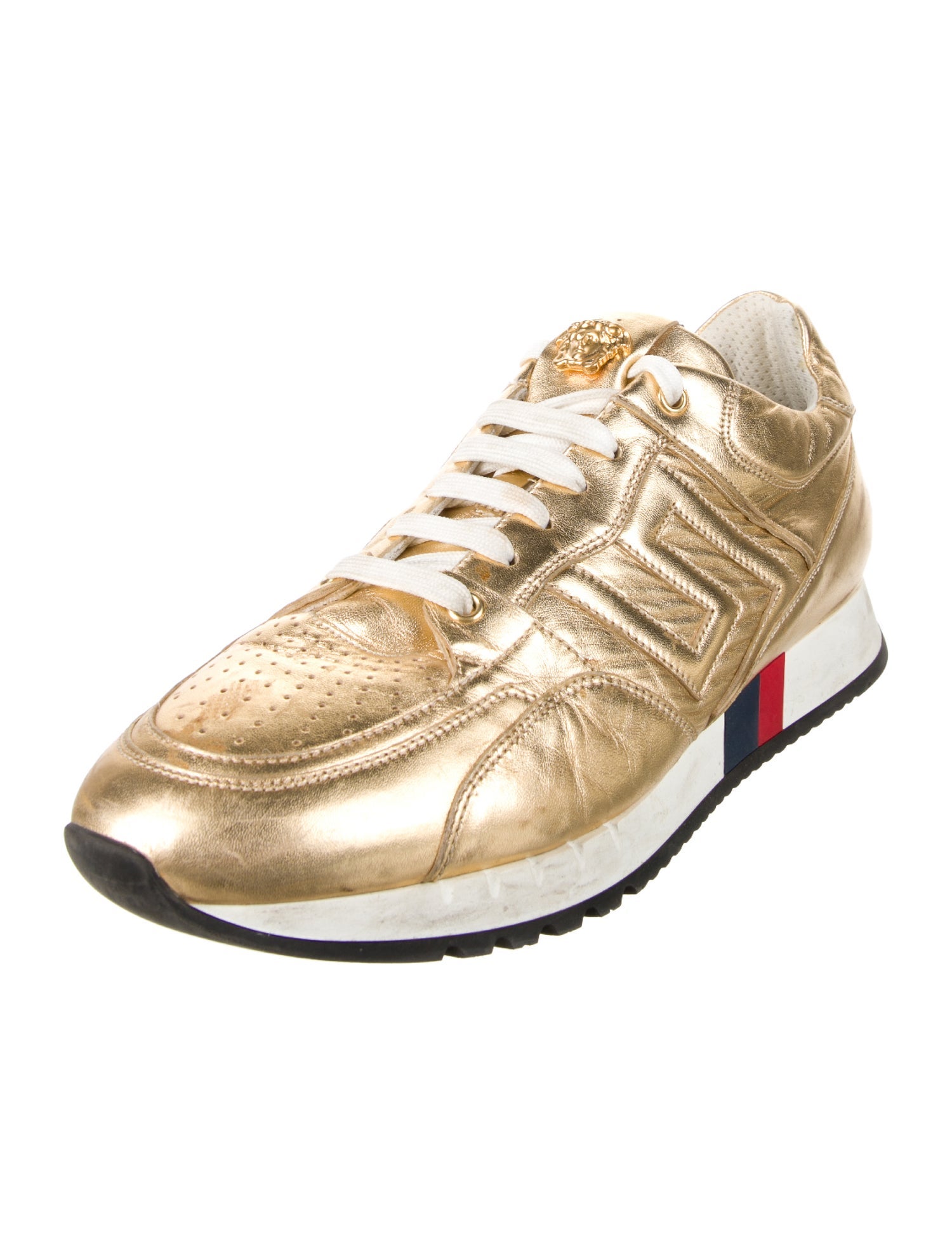 Versace Leather Sneakers - Gold Sneakers, Shoes - VES140133 | The RealReal