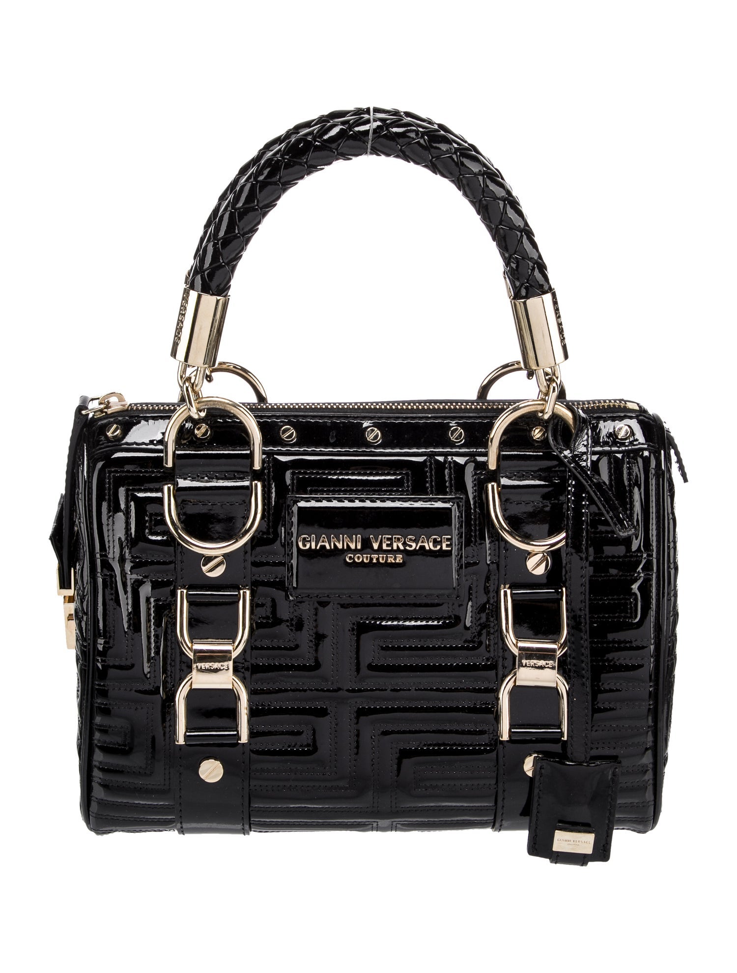 Gianni Versace Patent Leather Quilted Handle Bag - Black Handle Bags ...