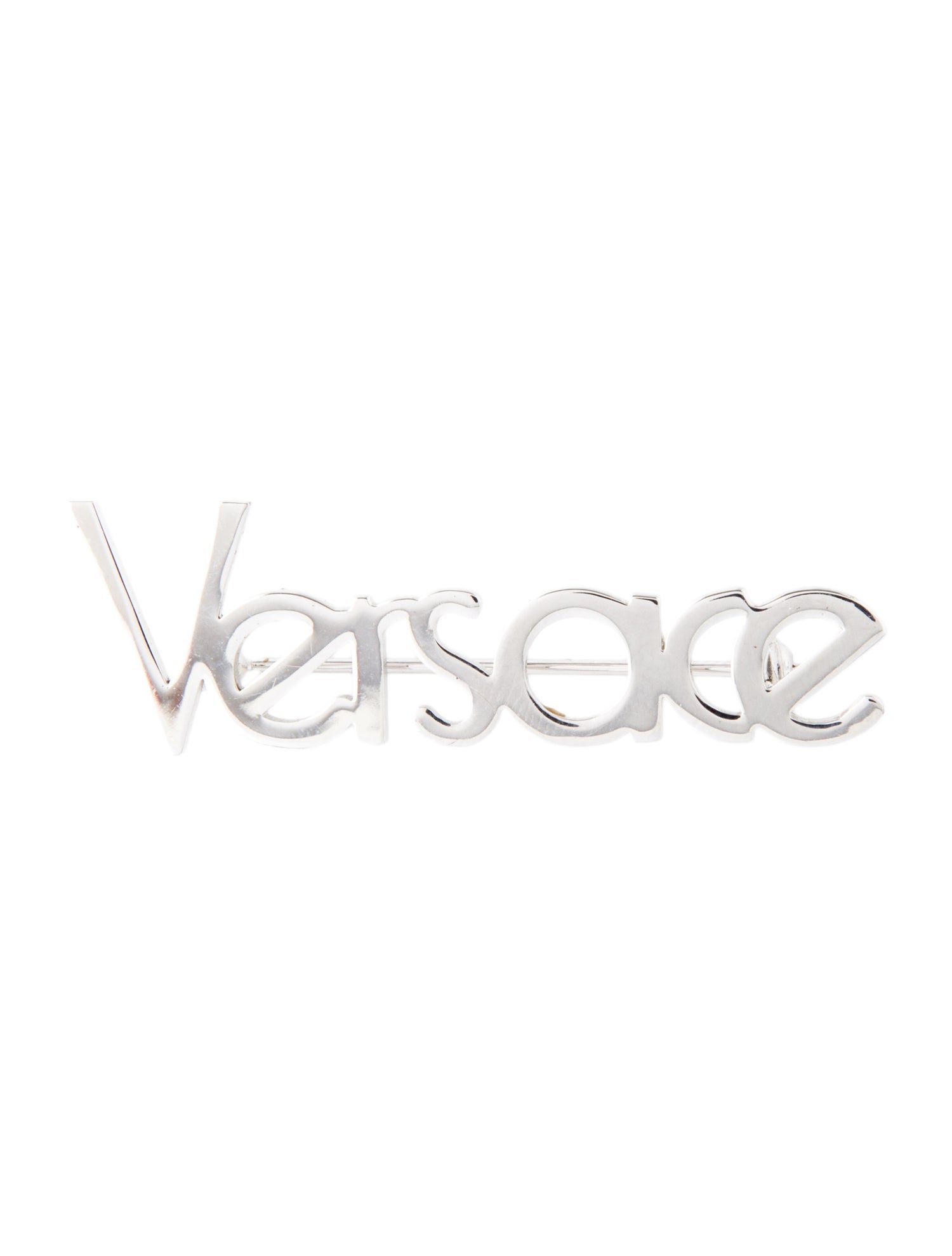Versace 'Versace' Logo Brooch - Silver-Tone Metal Pin, Brooches ...
