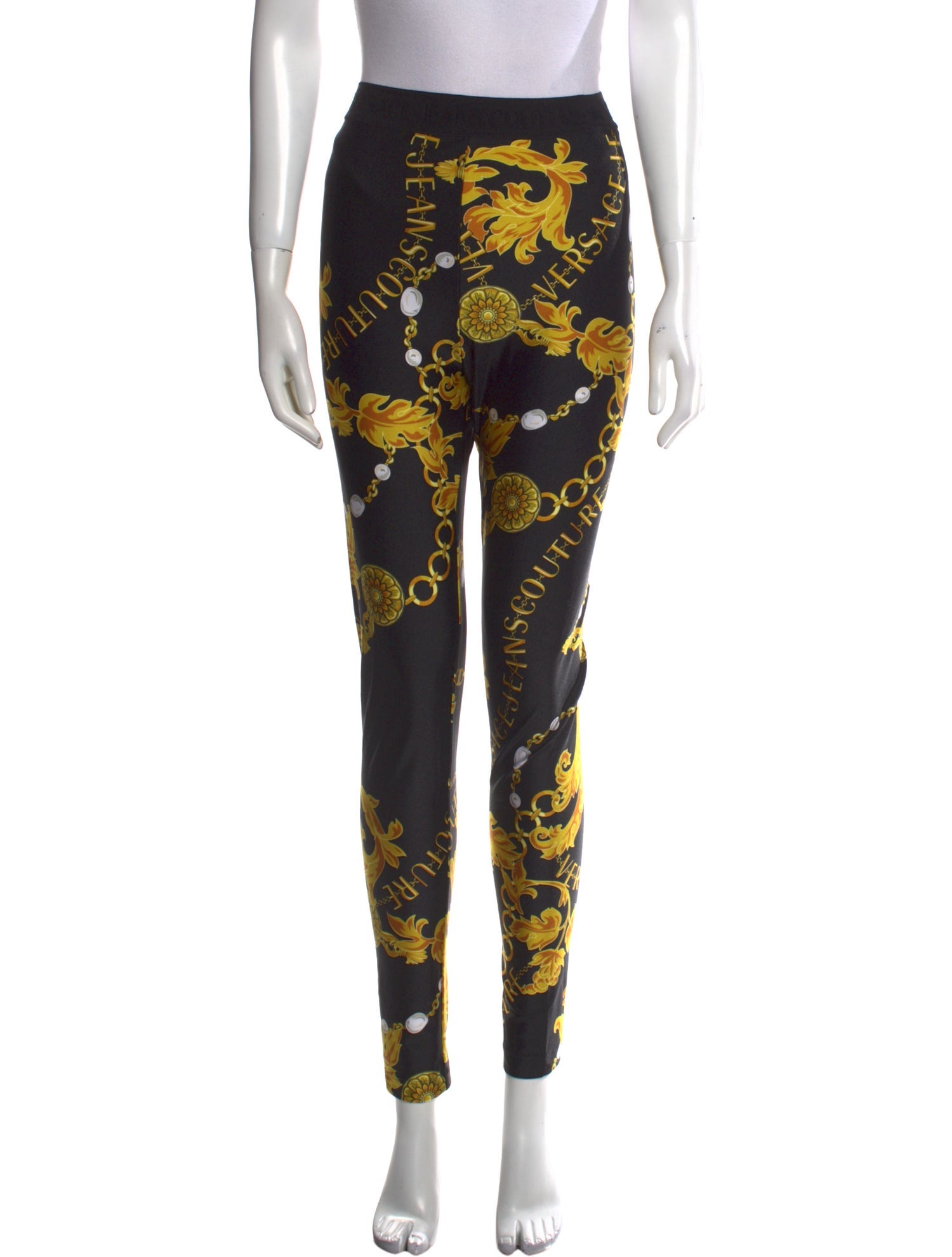 Versace Printed Skinny Leg Pants - Neutrals, 11" Rise Pants, Clothing ...