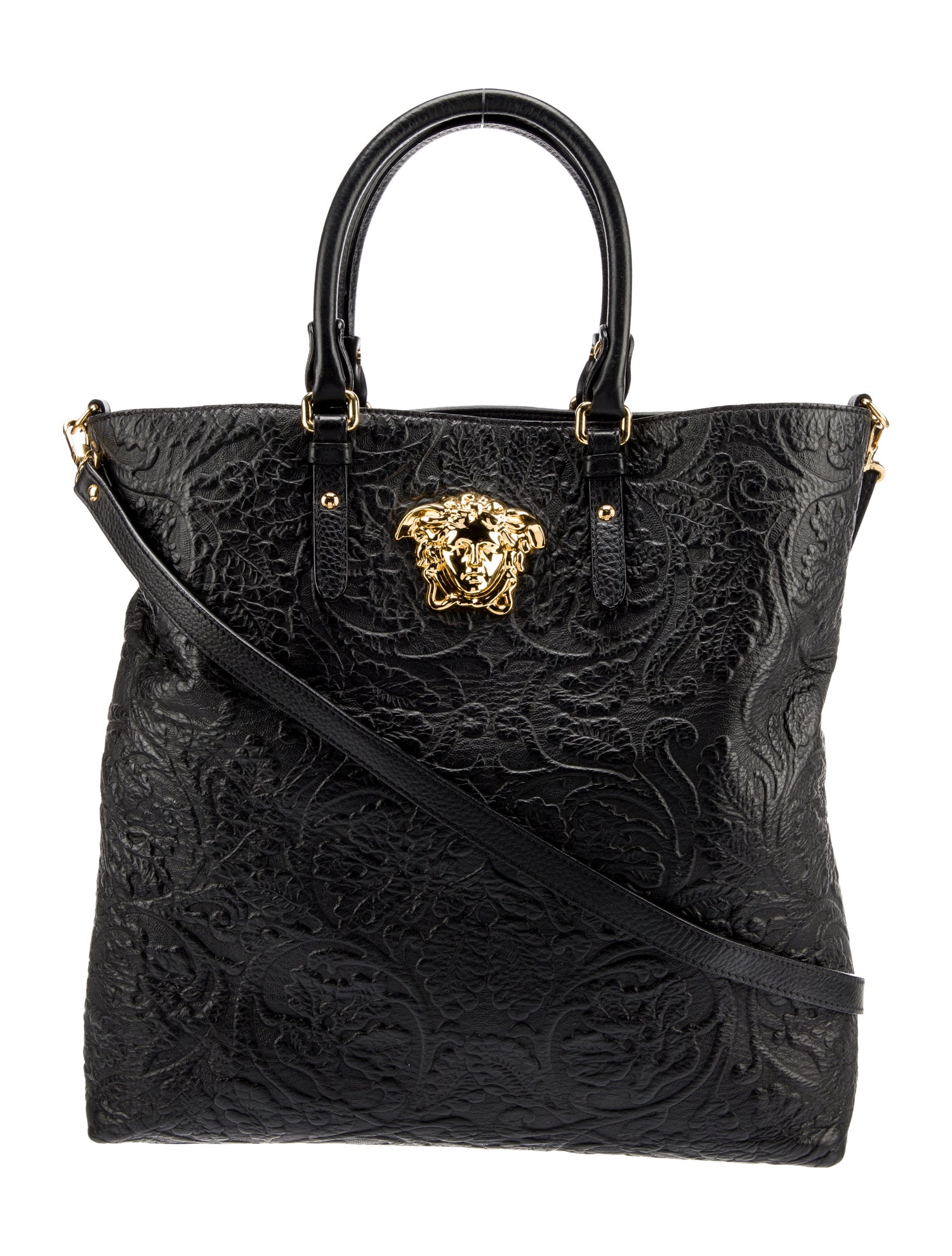 Versace embossed leather handle bag - Black Handle Bags, Handbags ...