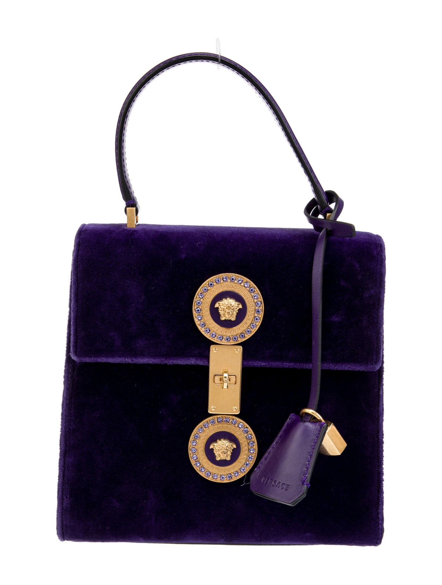 Versace Velvet Tribute Top Handle Bag - Purple Handle Bags, Handbags ...