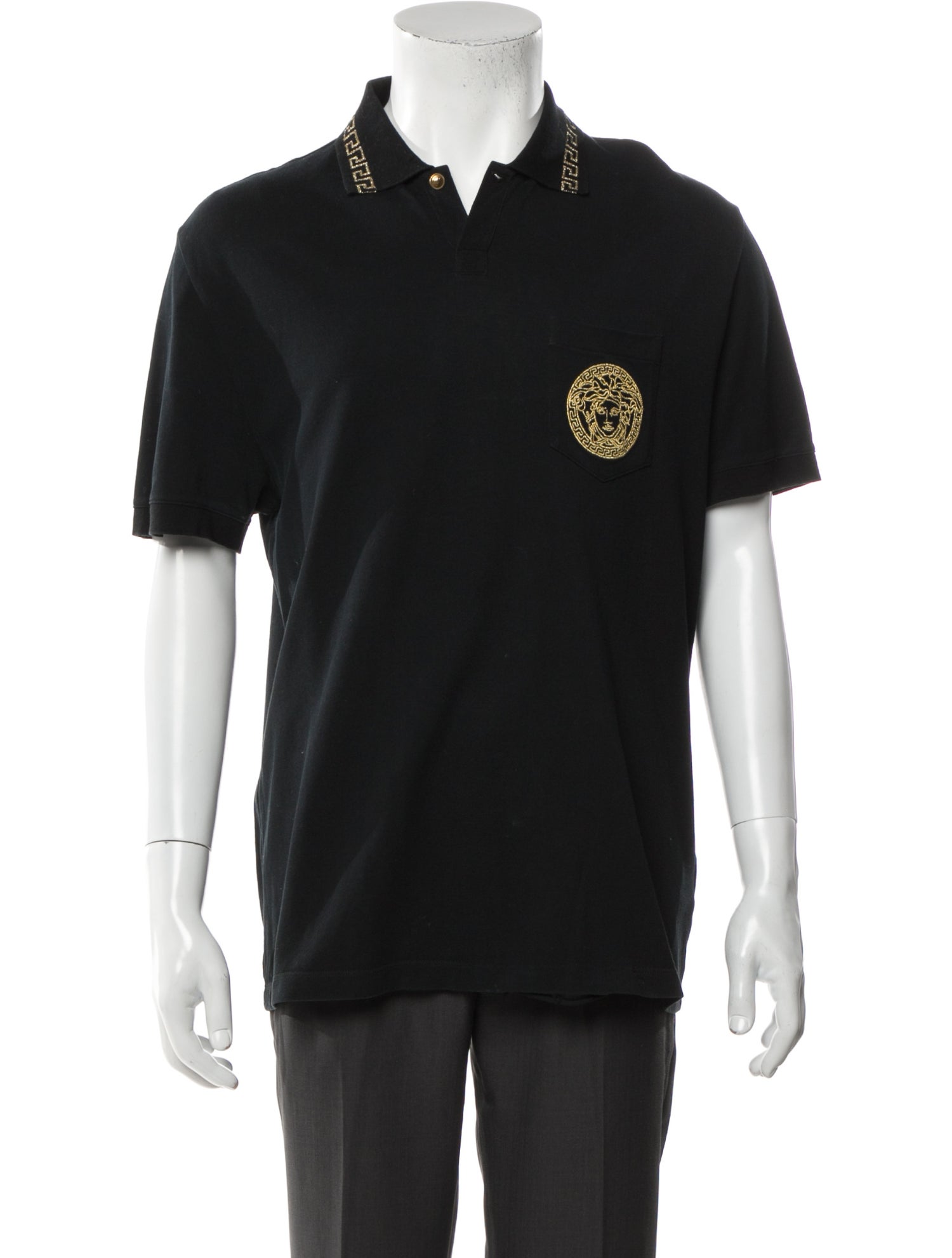 Versace Graphic Print Collar Polo Shirt - Black Polos, Clothing ...