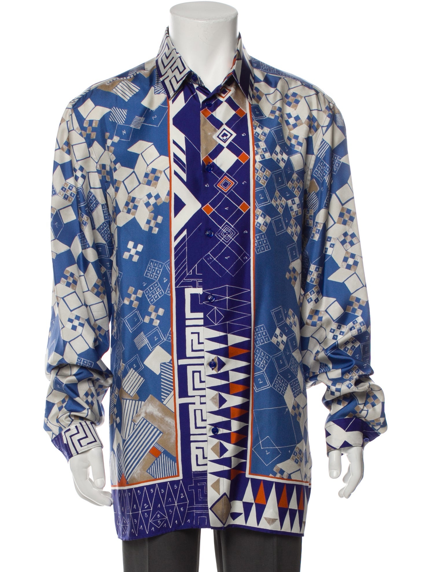 Versace Silk Graphic Print Shirt - Blue Casual Shirts, Clothing ...