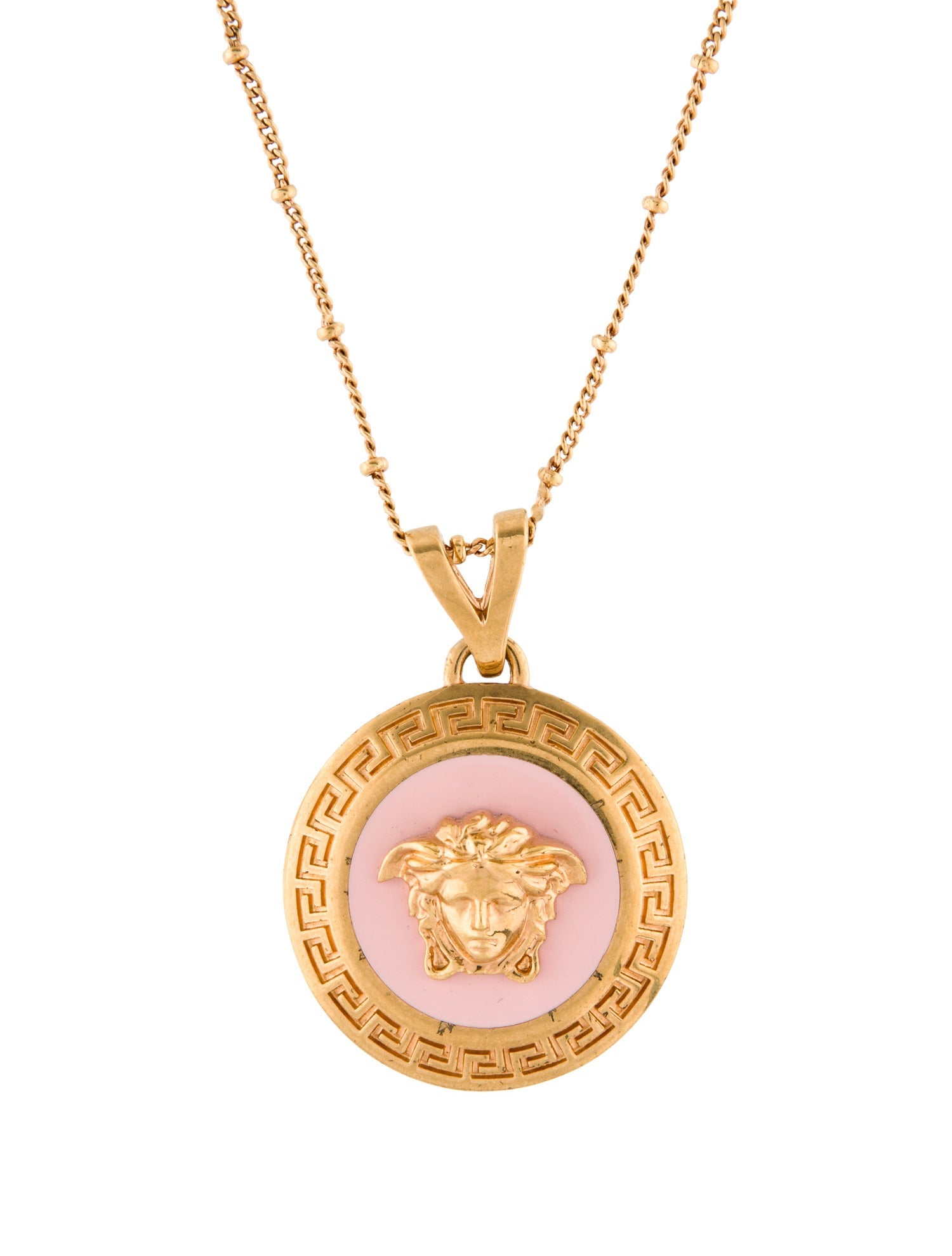 Versace Enamel Medusa Pendant Necklace - Pink, Gold-Tone Metal Pendant ...