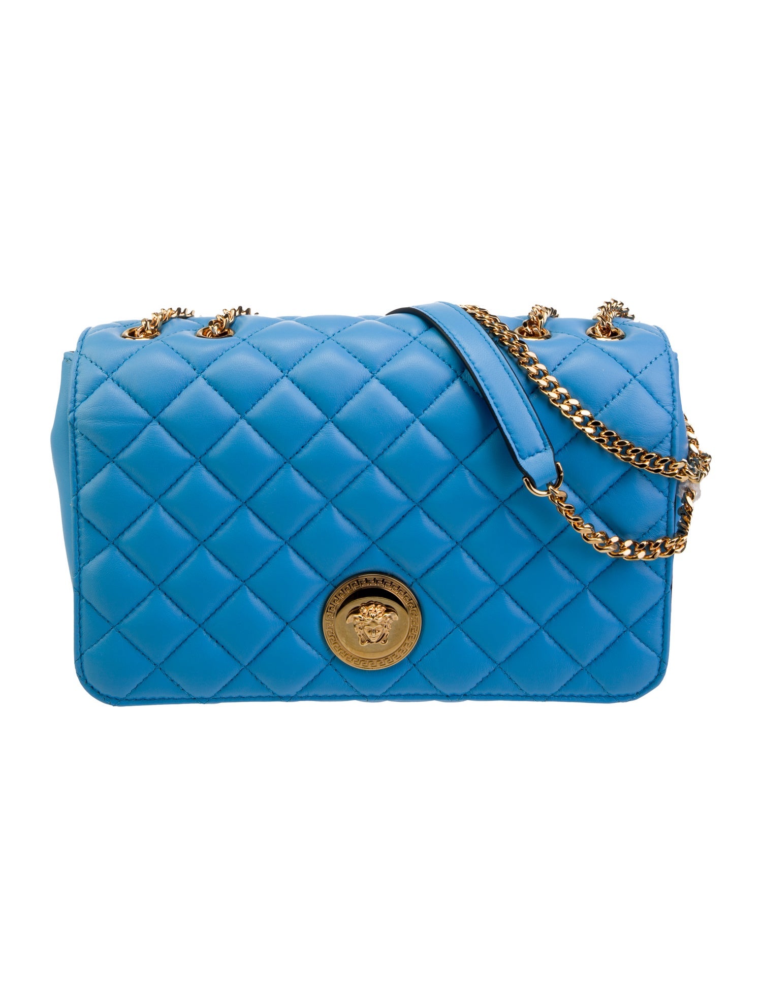 Versace Quilted Leather Shoulder Bag w/Tags - Blue Shoulder Bags ...