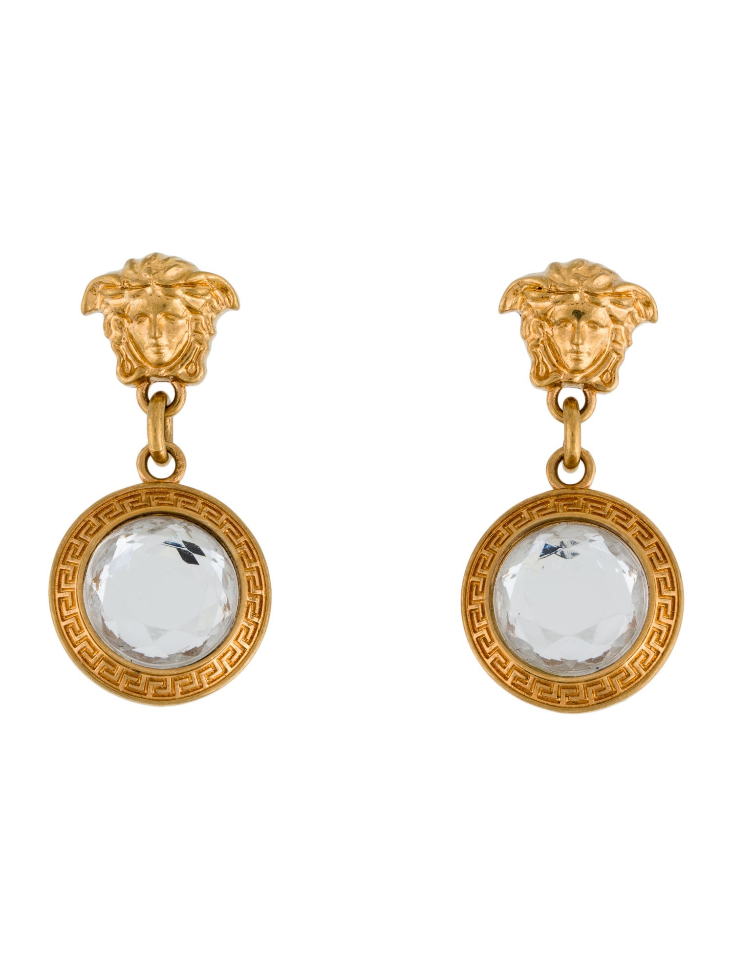 Versace Crystal Medusa Drop Earrings - Gold-Tone Metal Drop, Earrings ...