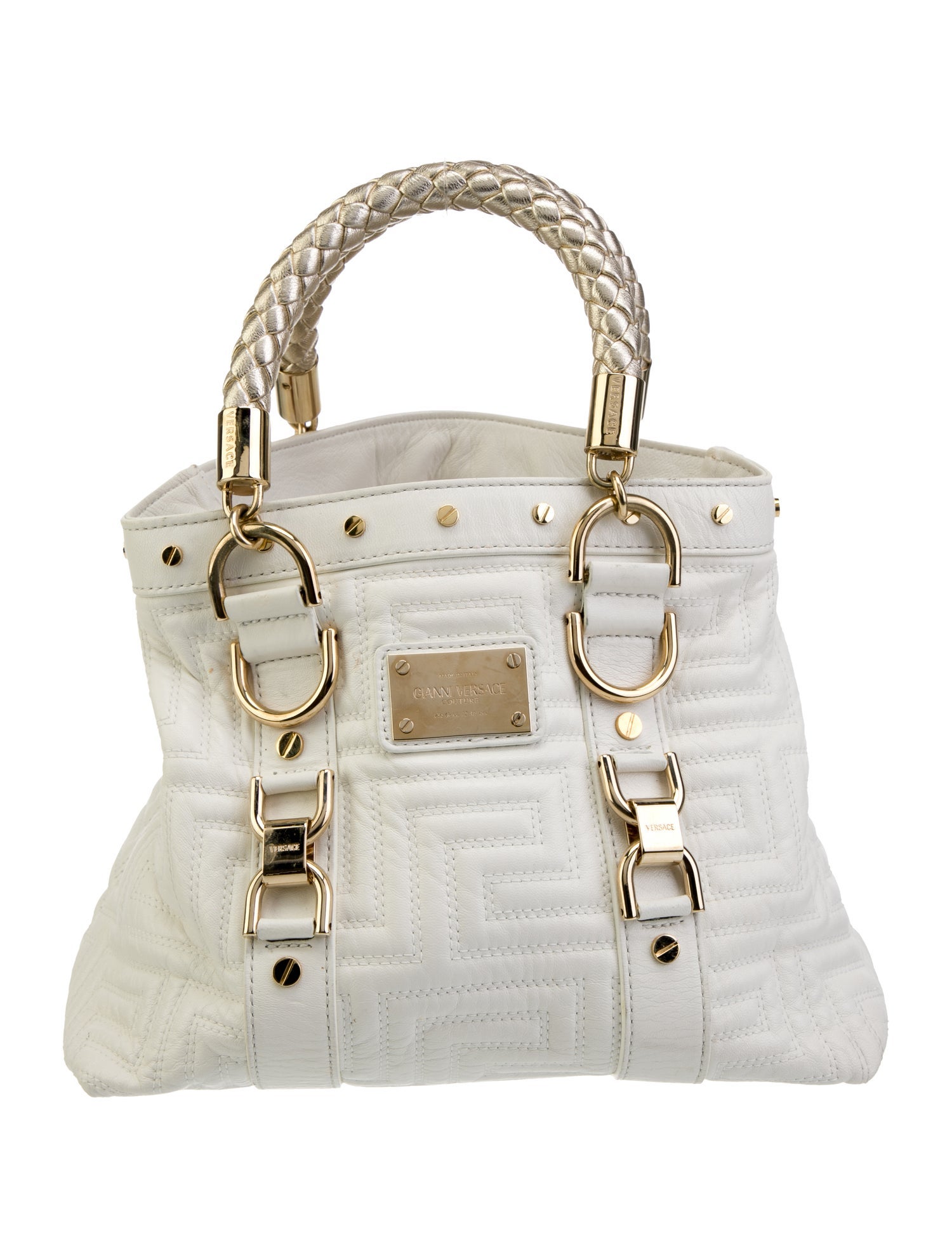 Versace Leather Quilted Handle Bag - Gold Handle Bags, Handbags ...