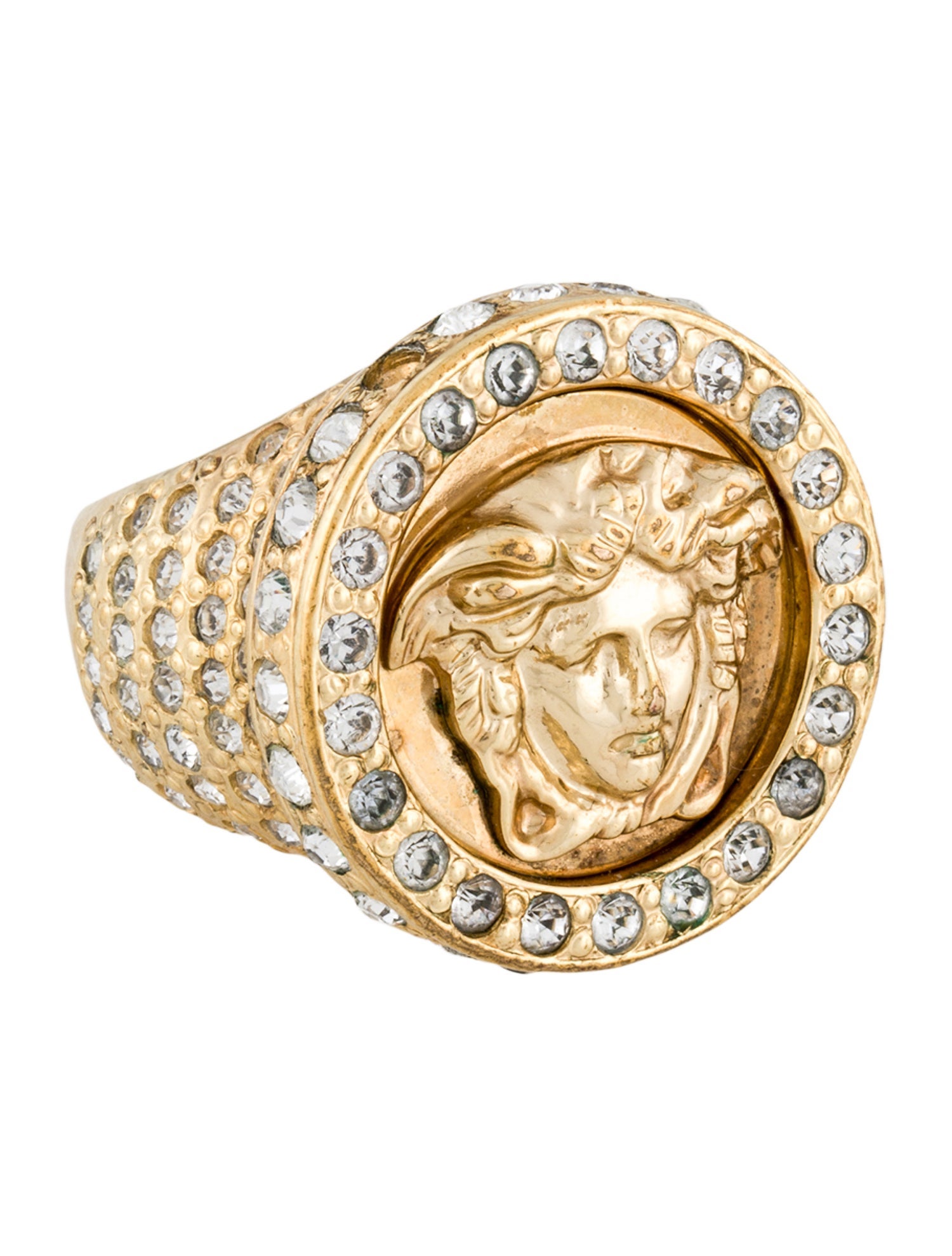 Versace Crystal Medusa Cocktail Ring - Clear, Gold-Tone Metal Cocktail ...