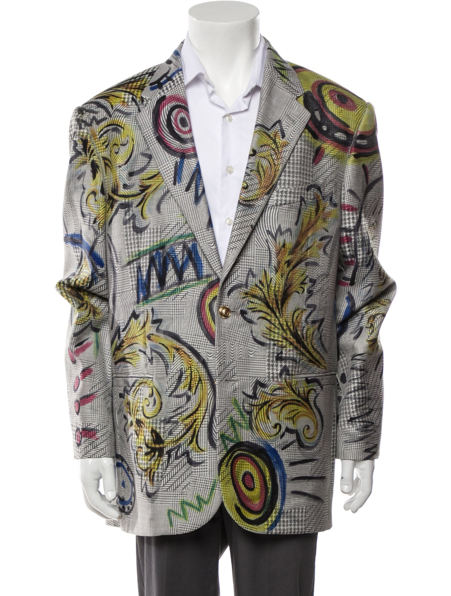 Versace Virgin Wool Printed Blazer - Grey Suiting, Clothing - VES150995 ...