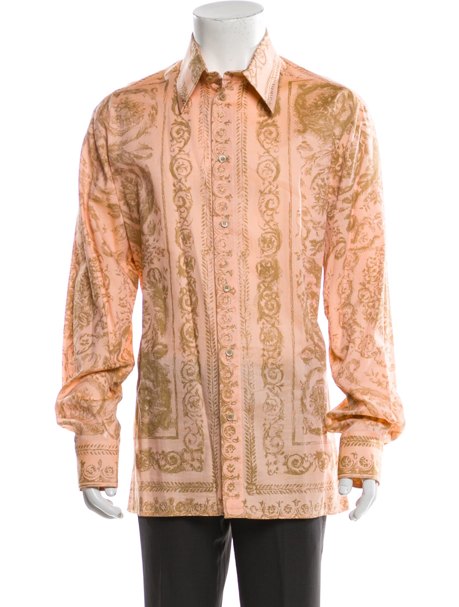Versace Printed Long Sleeve Dress Shirt - Neutrals Dress Shirts ...