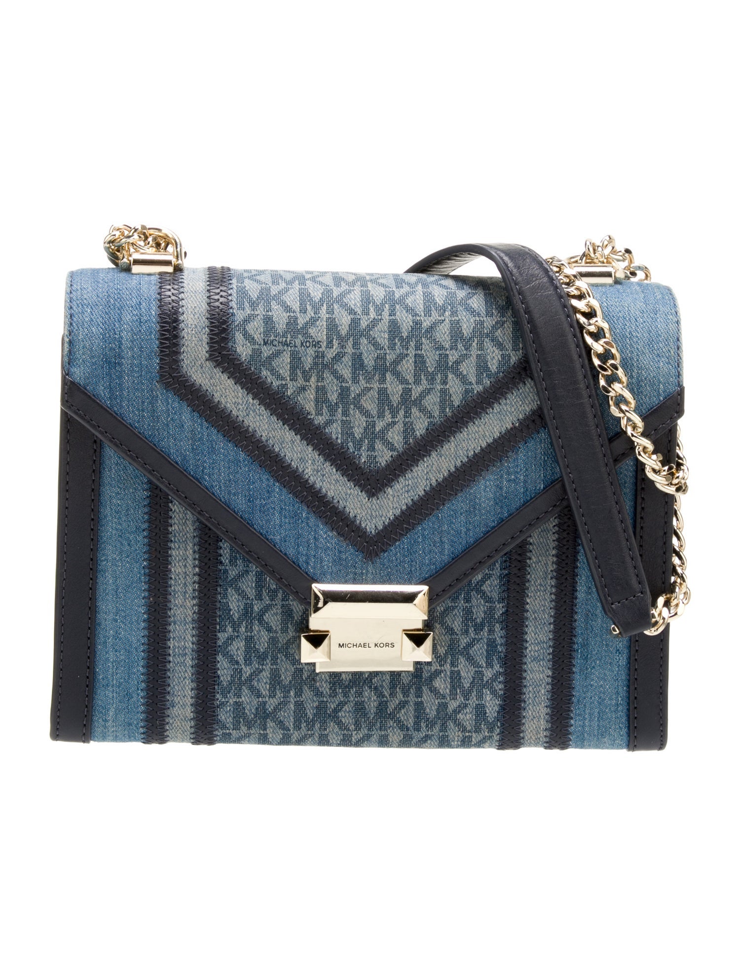 Michael Kors Leather Trim Denim Crossbody Bag - Blue Crossbody Bags ...