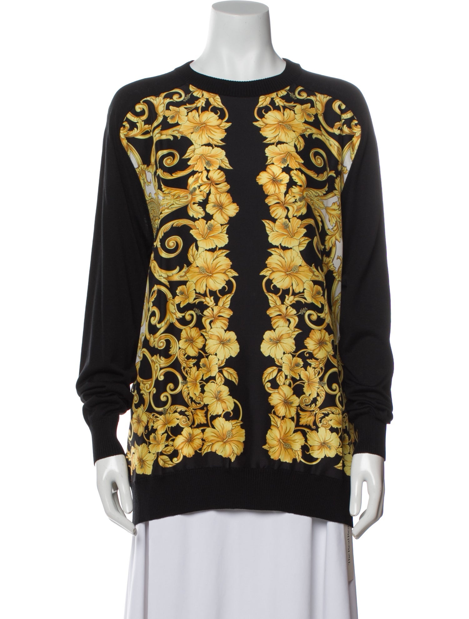 Versace Floral Print Crew Neck Sweater - Black Knitwear, Clothing ...