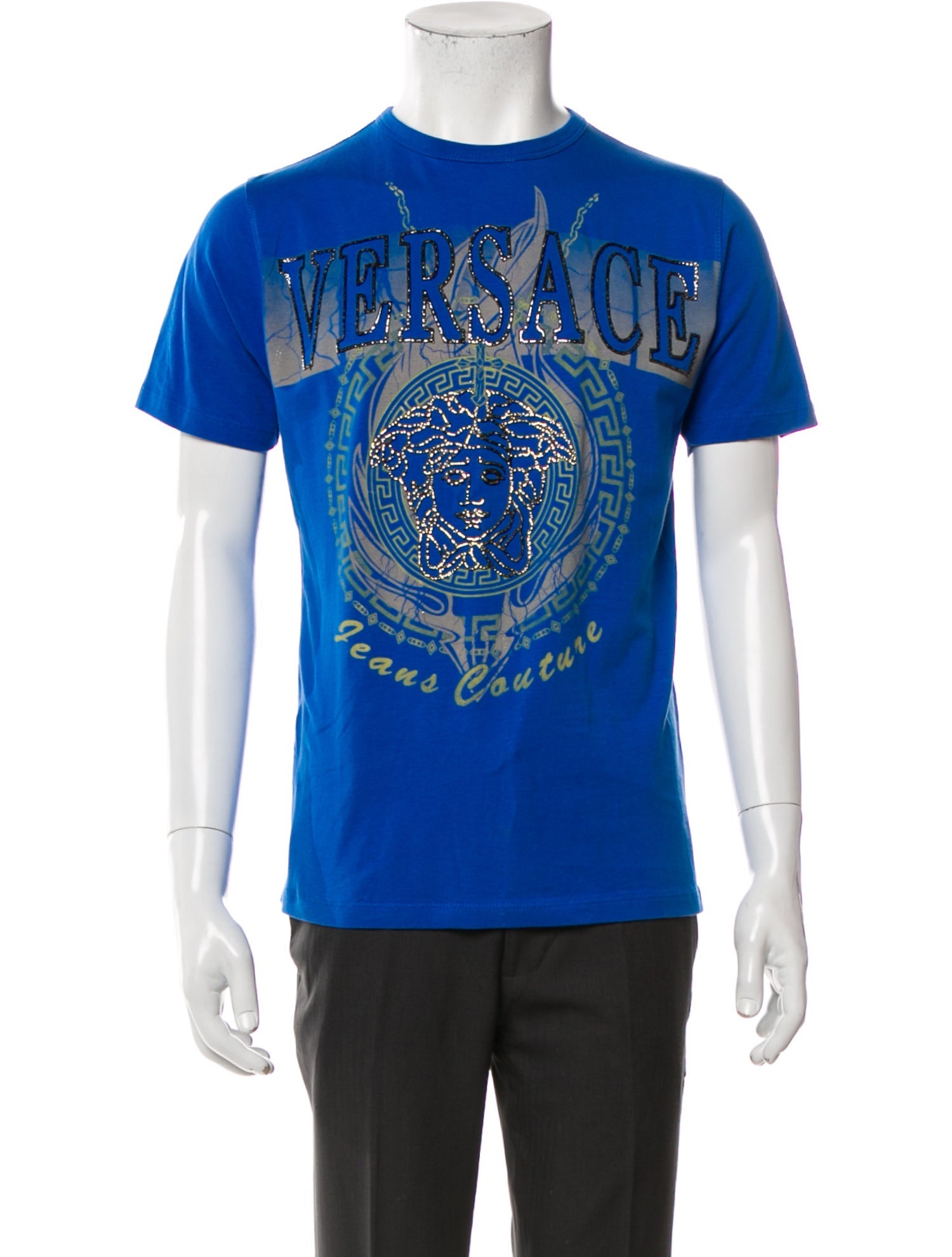Versace Graphic Print Crew Neck T-Shirt - Blue T-Shirts, Clothing ...