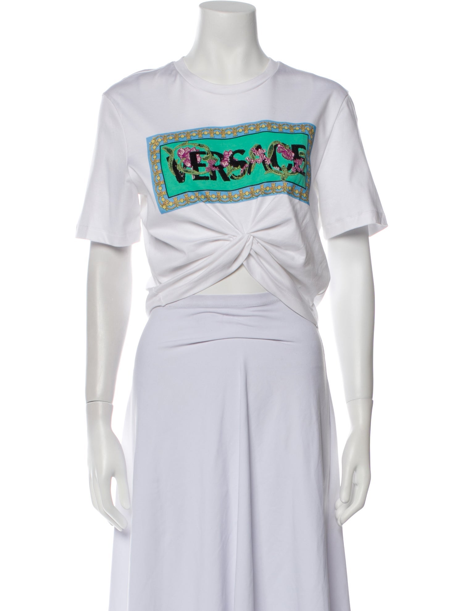 Versace Graphic Print Crew Neck Crop Top - White Tops, Clothing ...