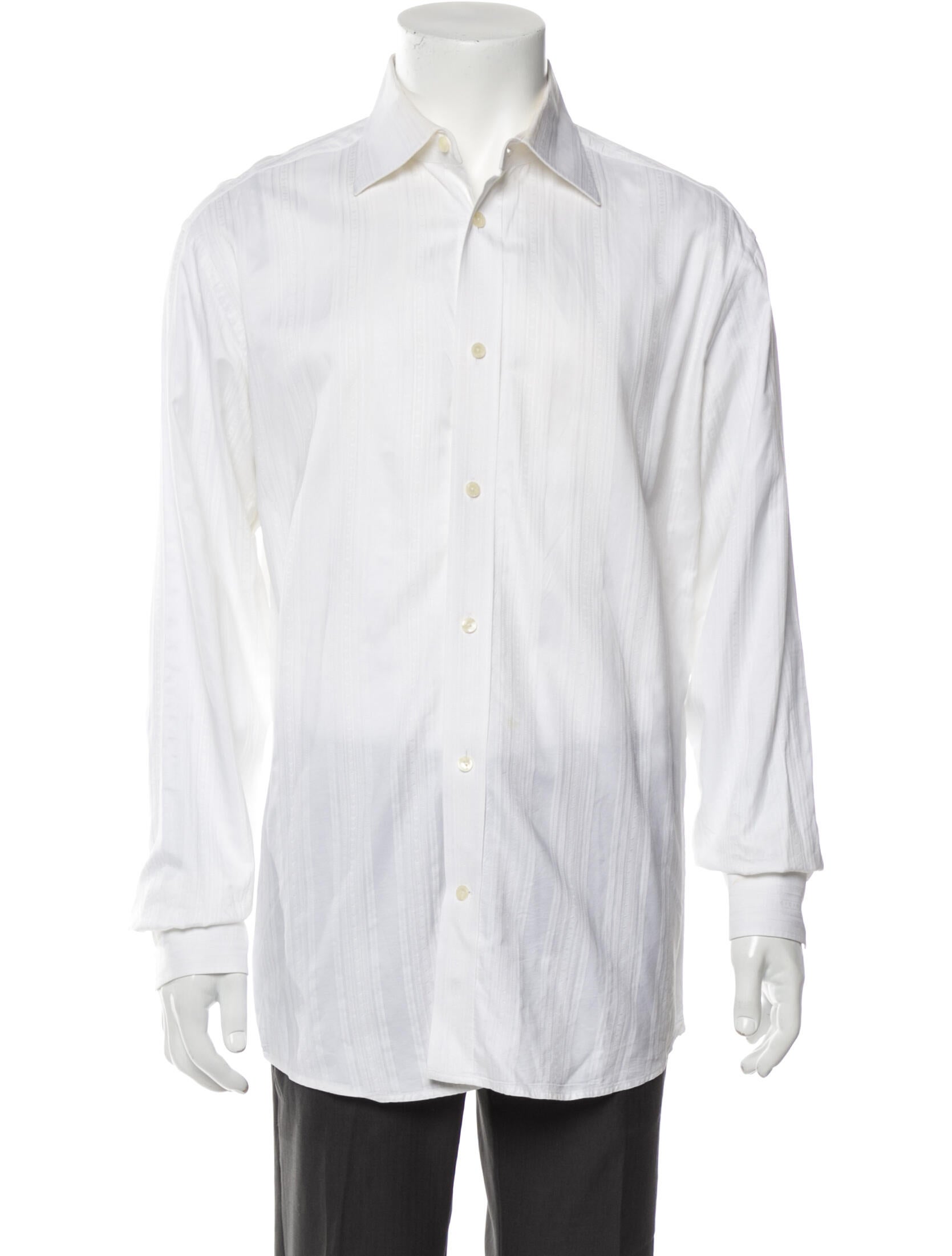 Versace Striped Long Sleeve Dress Shirt - White Dress Shirts, Clothing ...