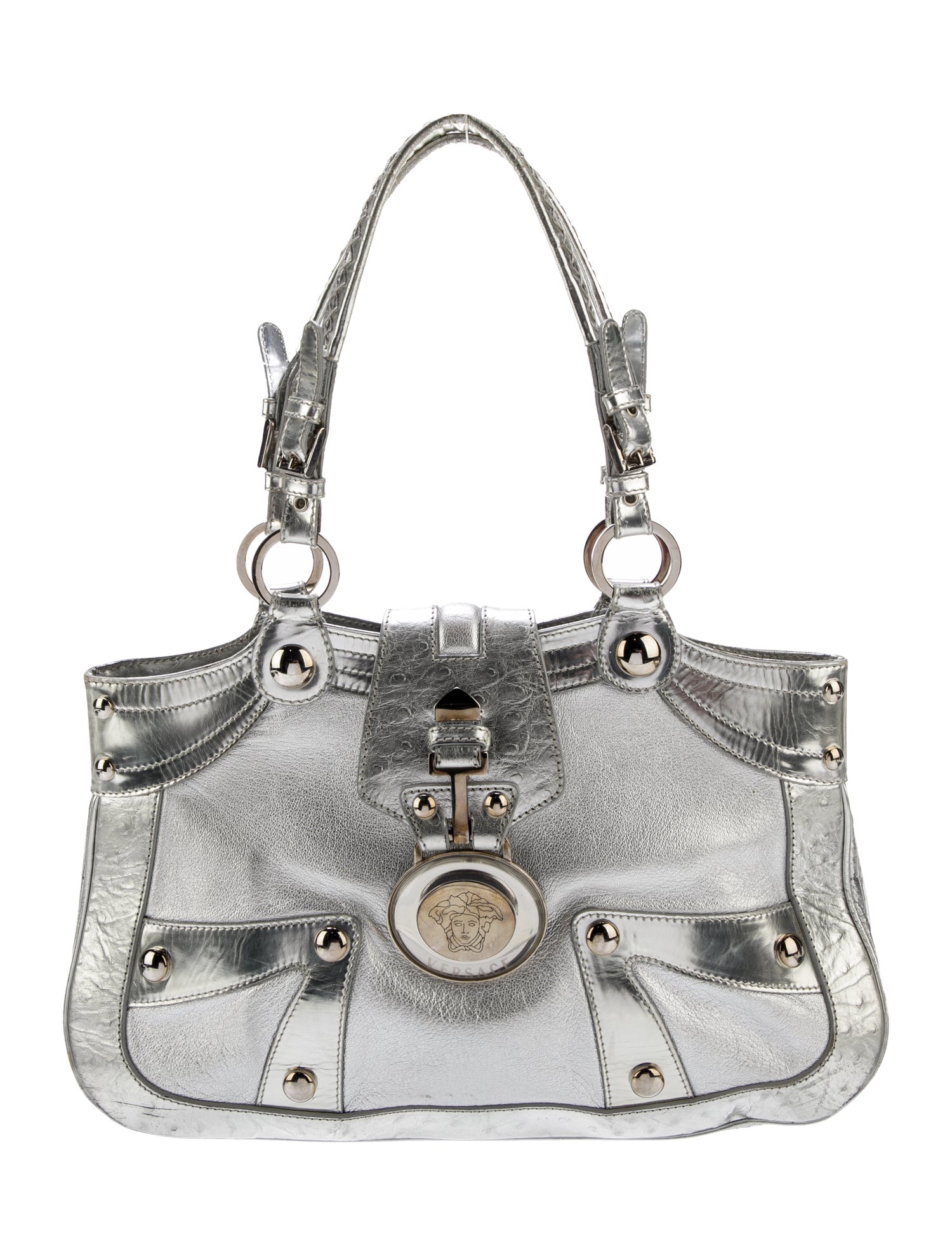 Versace Leather Shoulder Bag - Metallic Shoulder Bags, Handbags ...