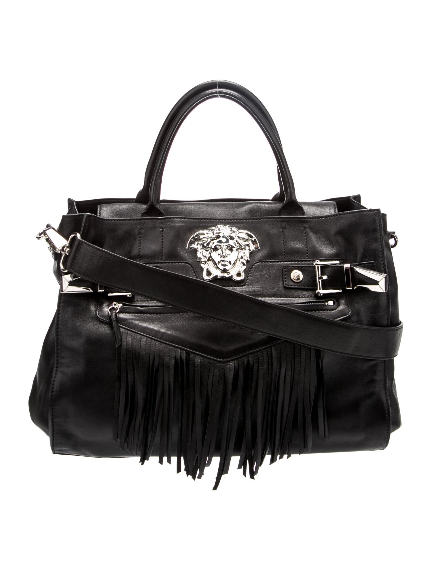 Versace Leather Top Handle Bag - Black Handle Bags, Handbags ...