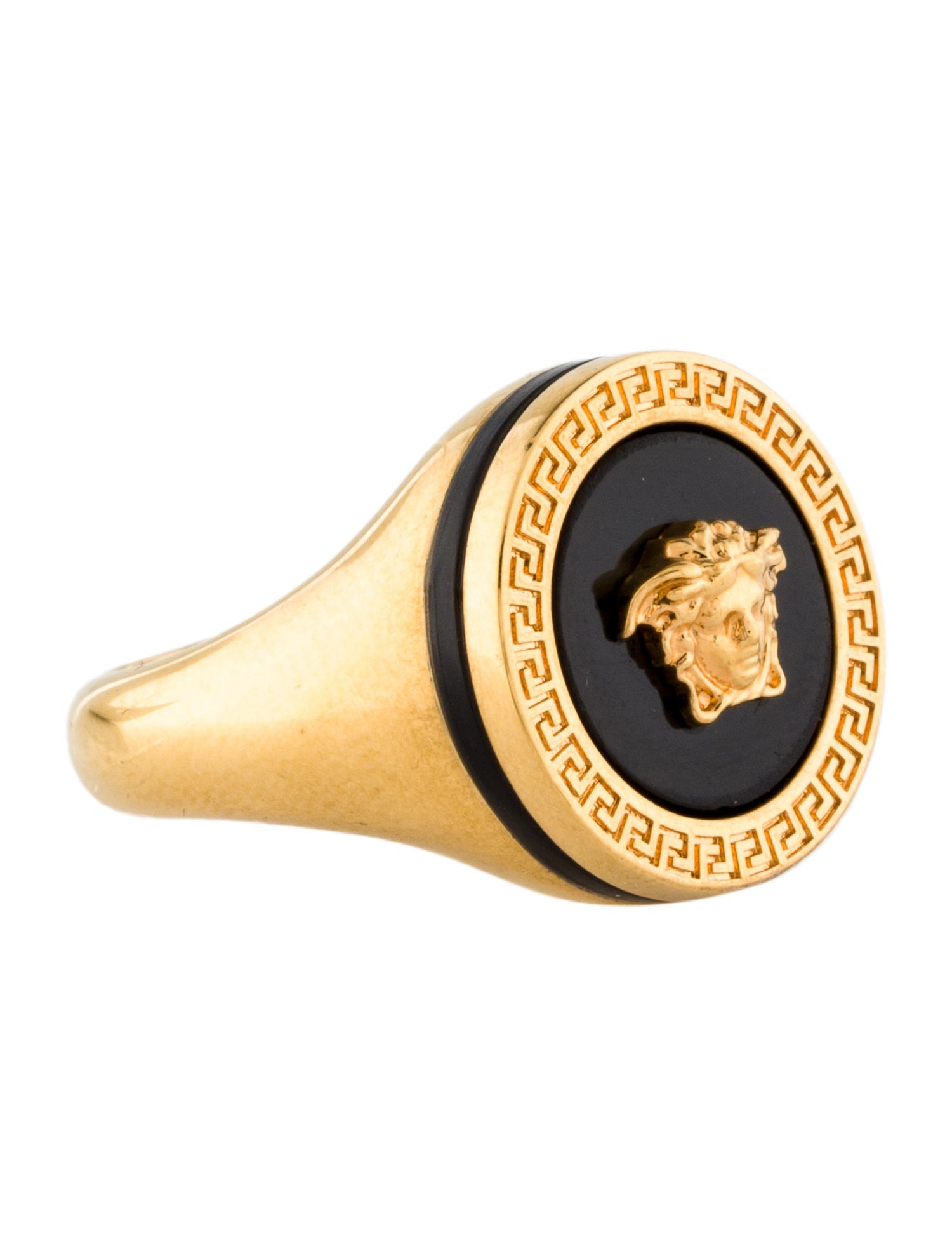 Versace Enamel Medusa Ring - Black, Brass Signet Ring, Rings ...