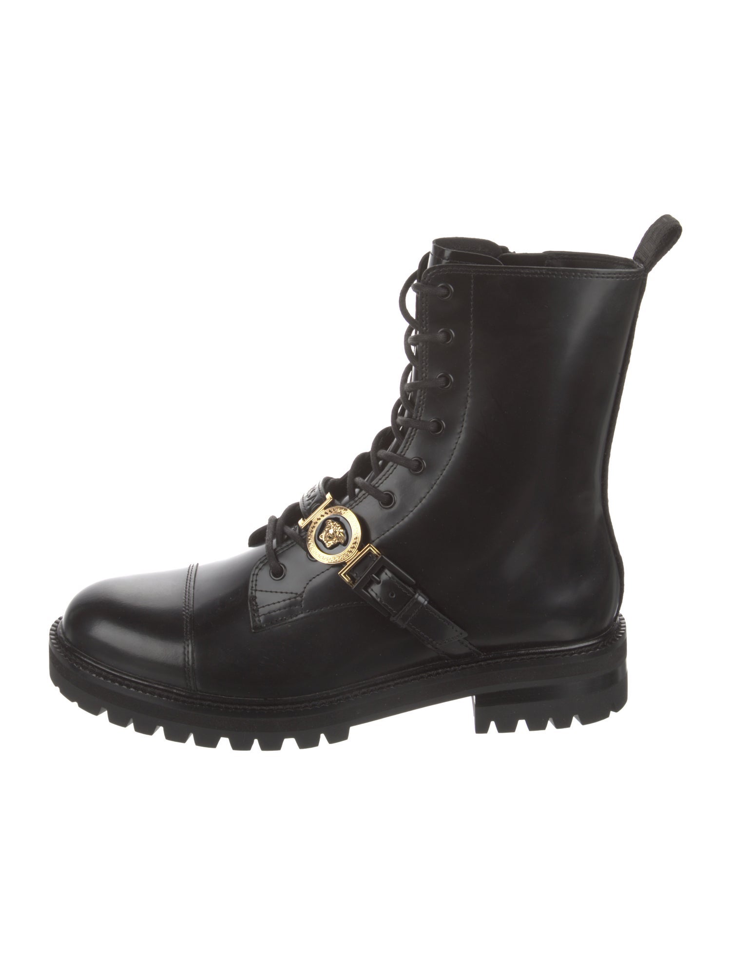 Versace Medusa Insignia Leather Combat Boots - Black Boots, Shoes ...