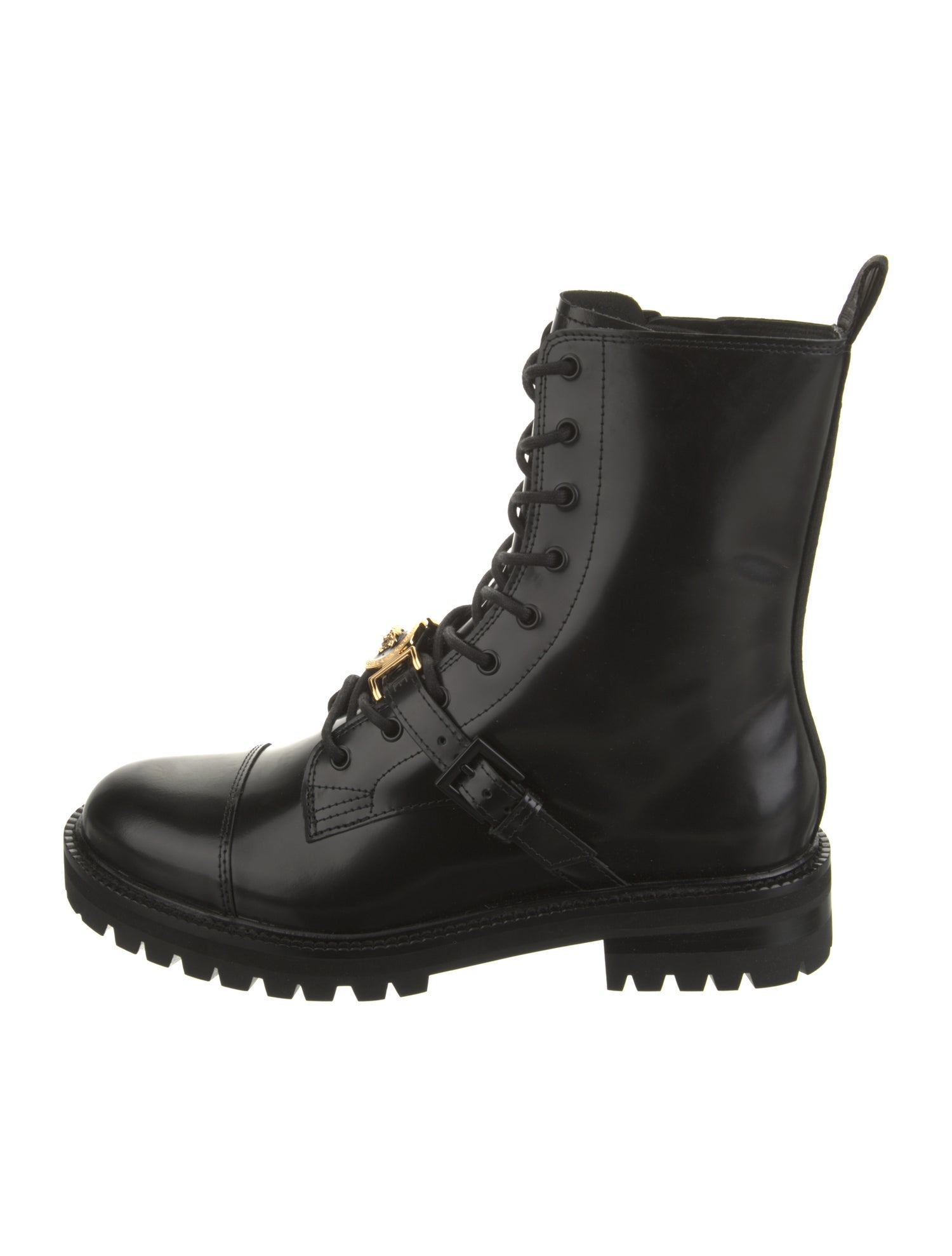 Versace Medusa Insignia Leather Combat Boots - Black Boots, Shoes ...