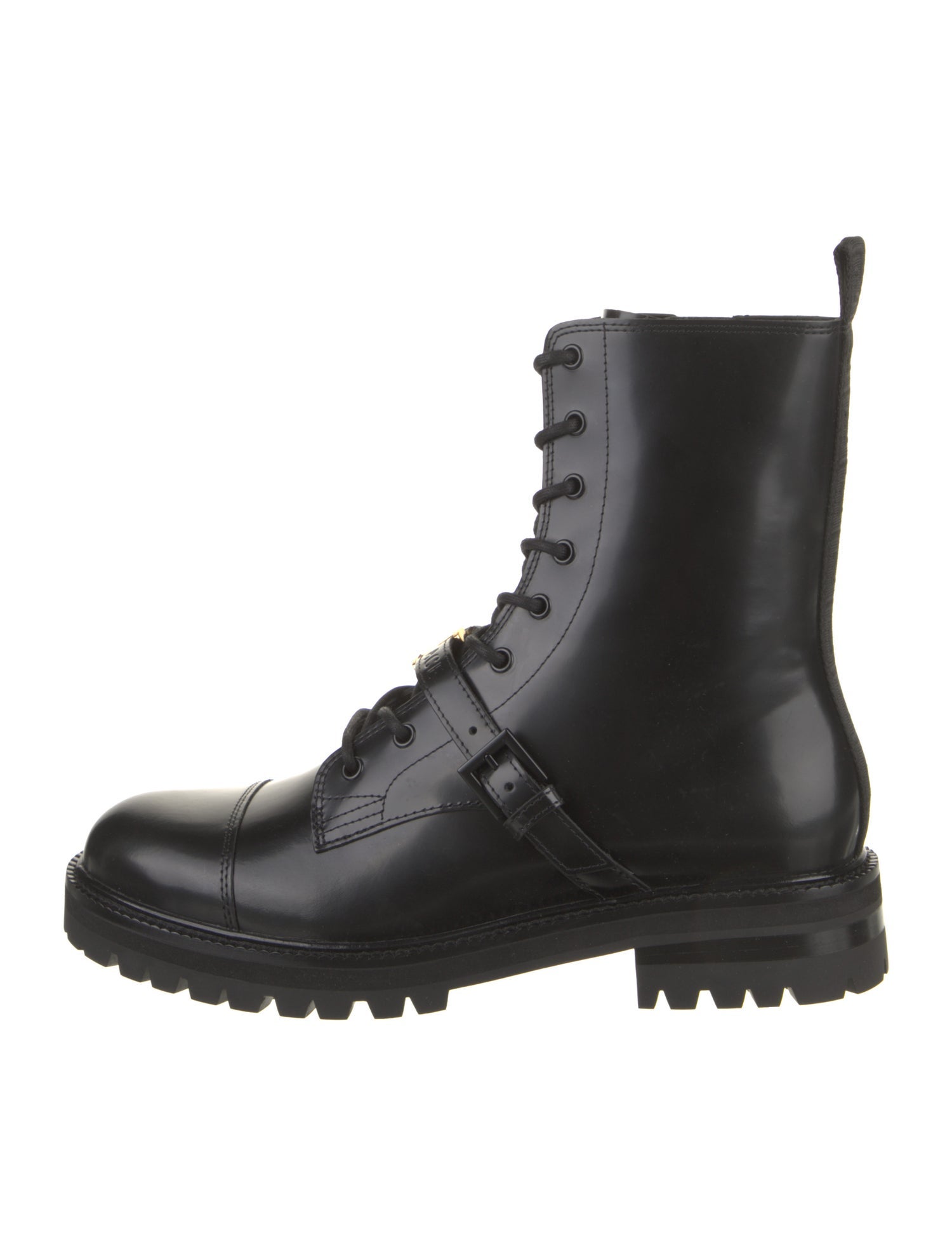 Versace Medusa Insignia Leather Combat Boots - Black Boots, Shoes ...