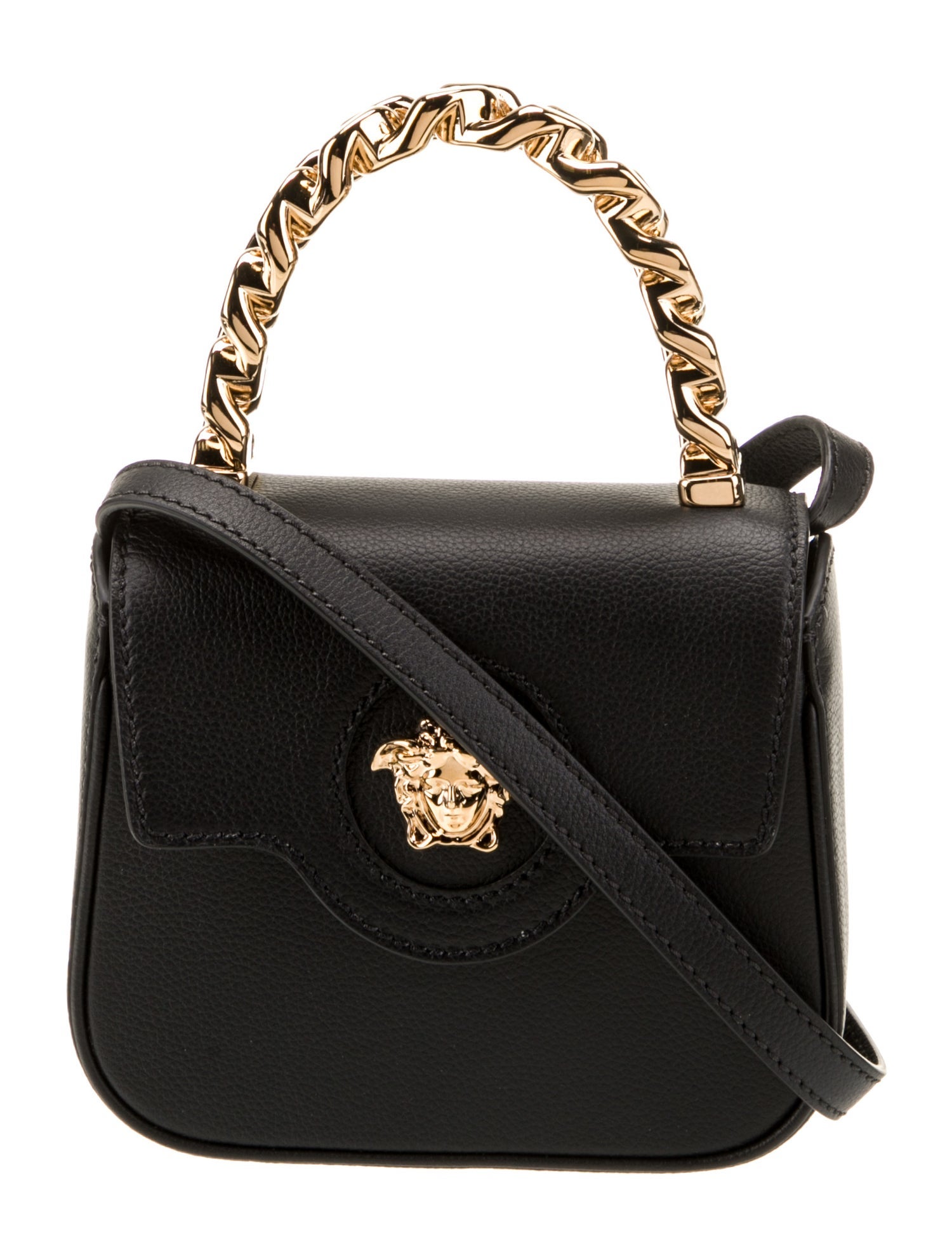 Versace Leather Top Handle Bag - Black Handle Bags, Handbags ...