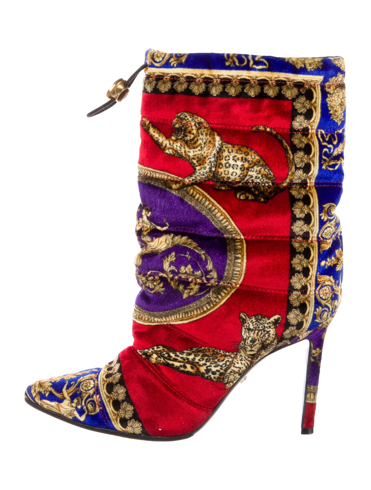 Versace Velvet Printed Boots - Red Boots, Shoes - VES168811 | The RealReal