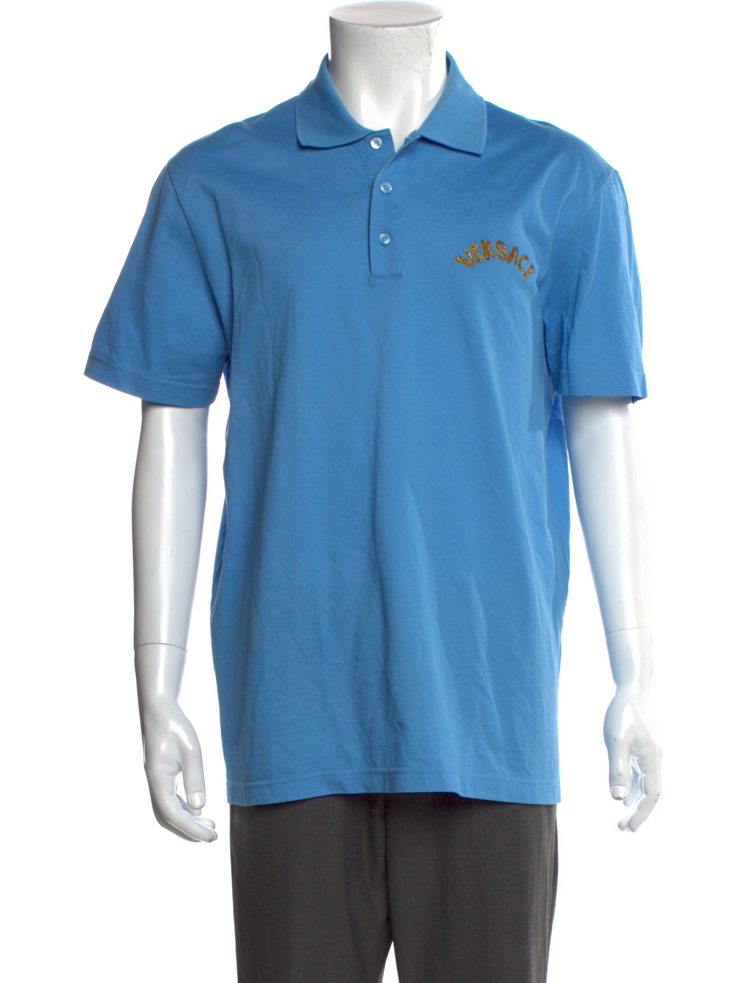Versace Collar Short Sleeve Polo Shirt - Blue Polos, Clothing ...