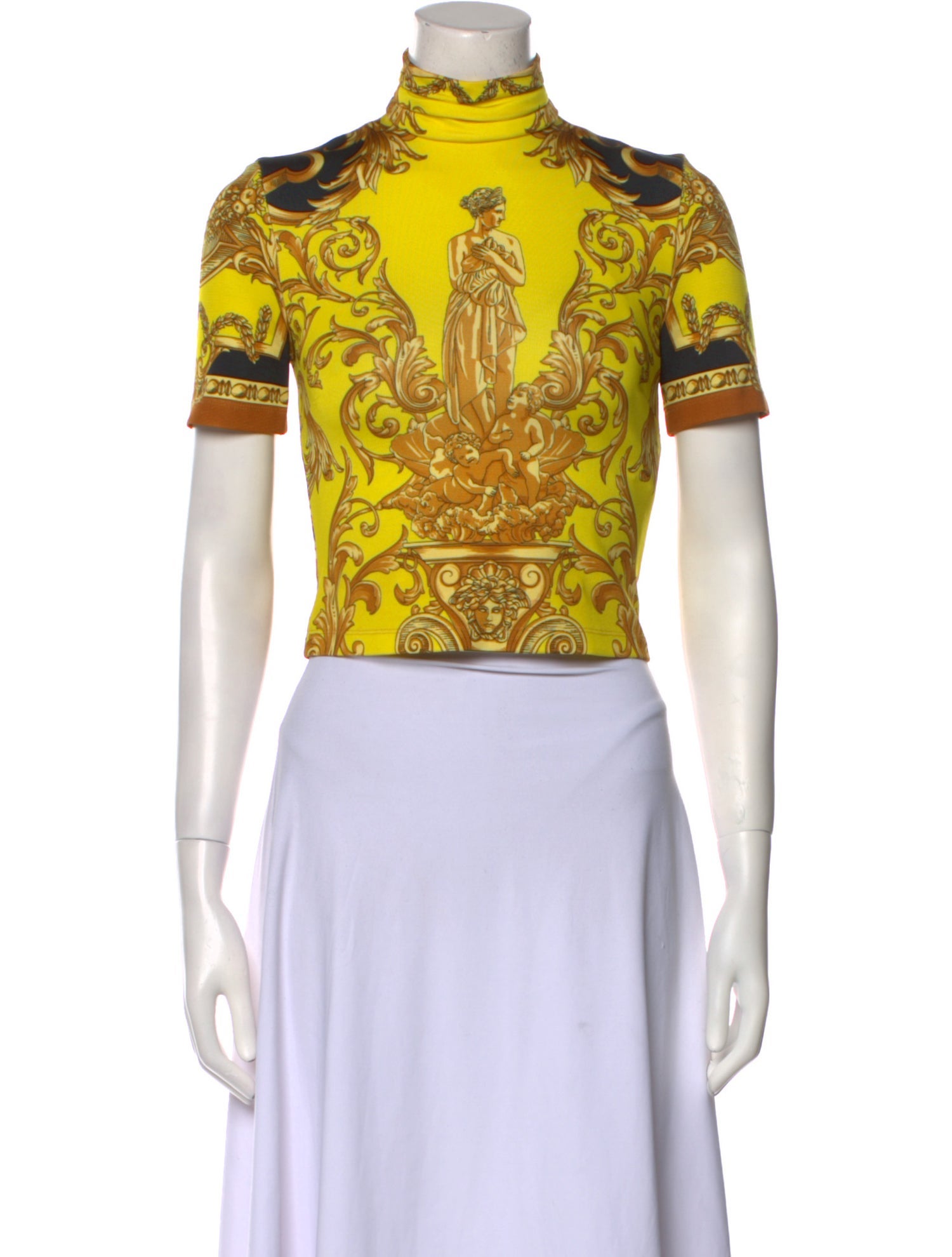Versace Printed Turtleneck Crop Top - Yellow Tops, Clothing - VES171385 ...