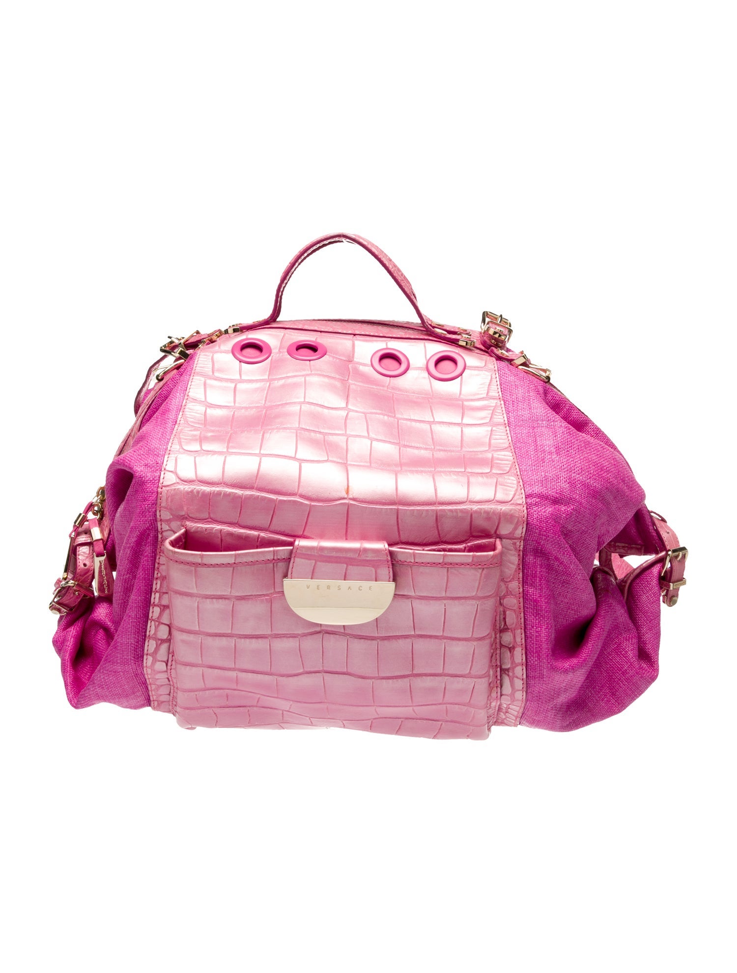 Versace Embossed Leather Backpack - Pink Backpacks, Handbags ...