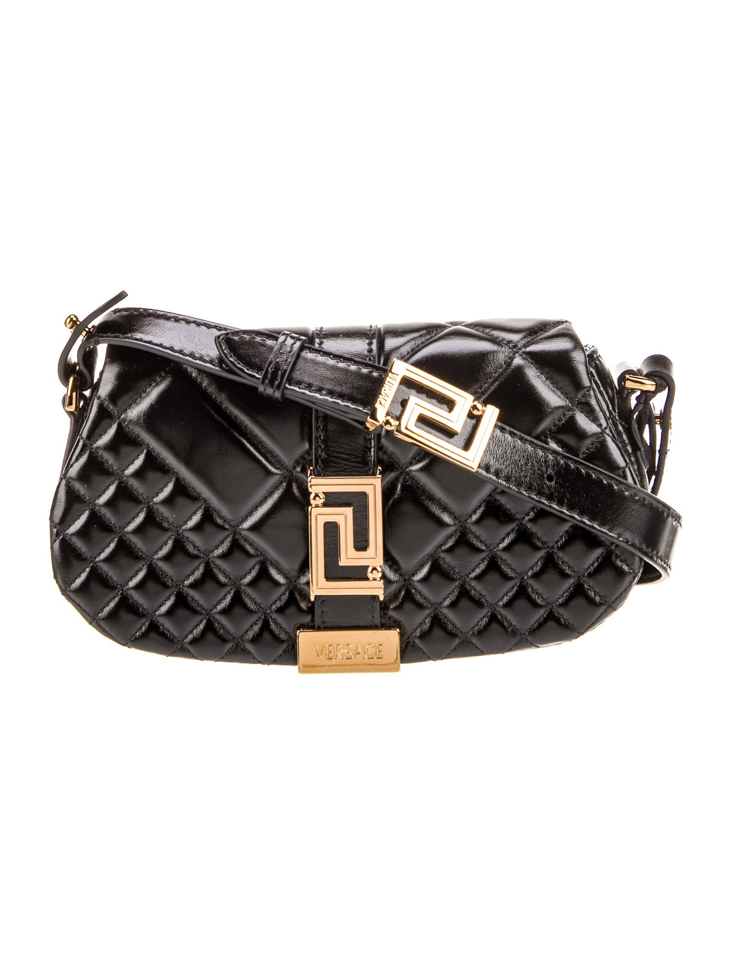 Versace Leather Greca Goddess Shoulder Bag w/ Tags - Black Shoulder ...