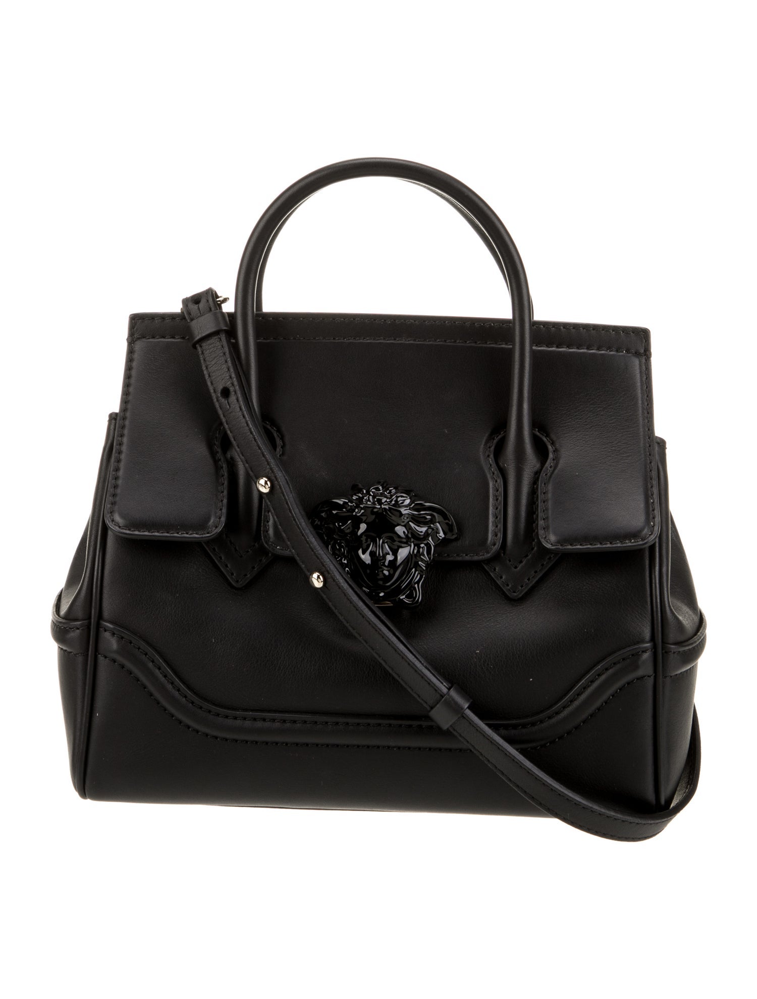 Versace Leather Top Handle Bag - Black Handle Bags, Handbags ...