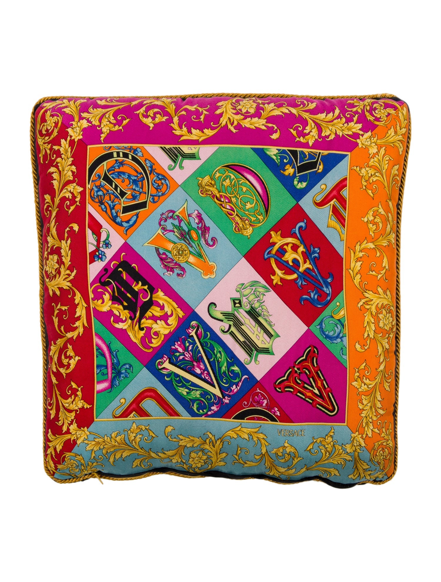 Versace Donatella Versace Monogram Silk Throw Pillow - Gold Bedding ...