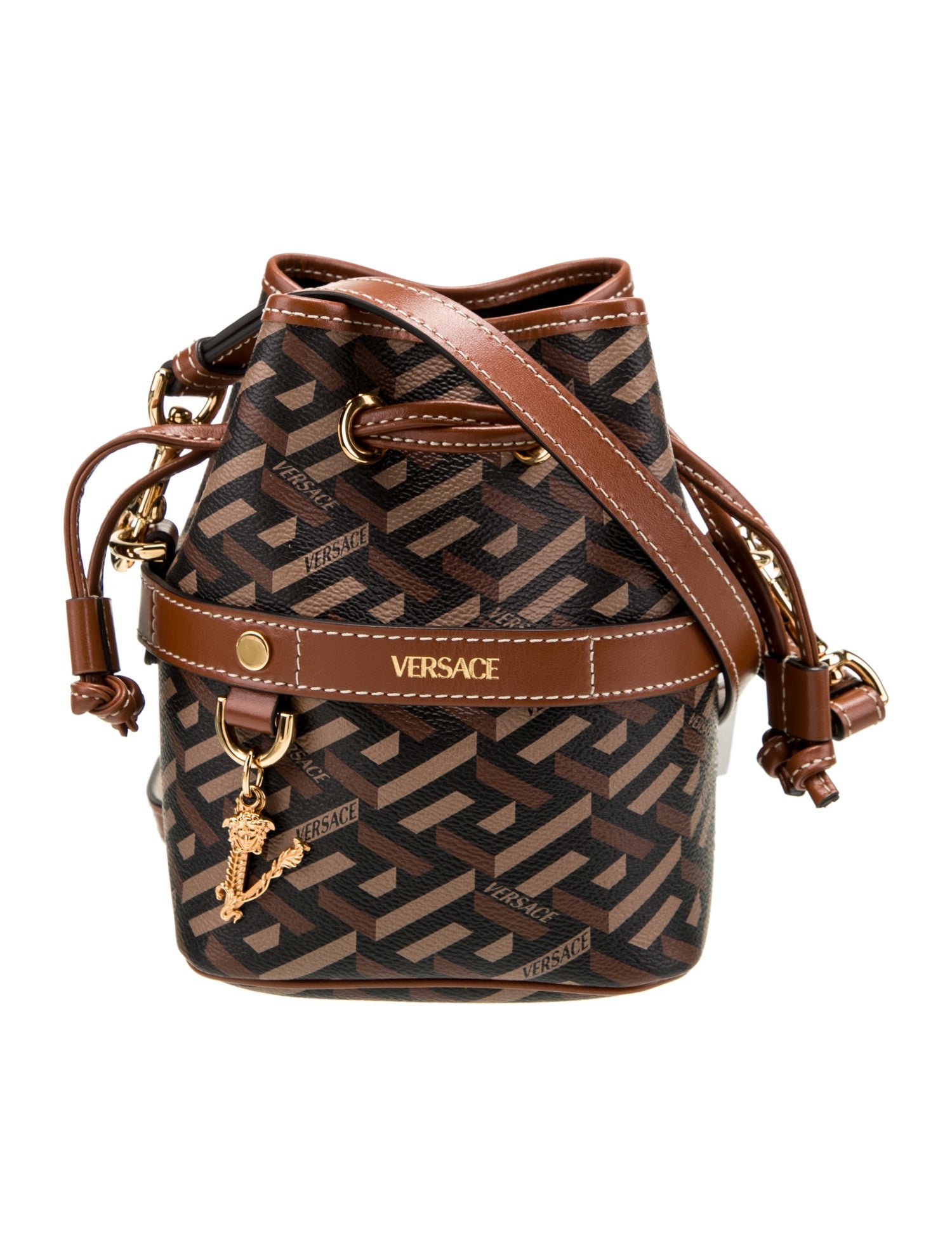 Versace Saffiano Leather Bucket Bag - Black Bucket Bags, Handbags ...