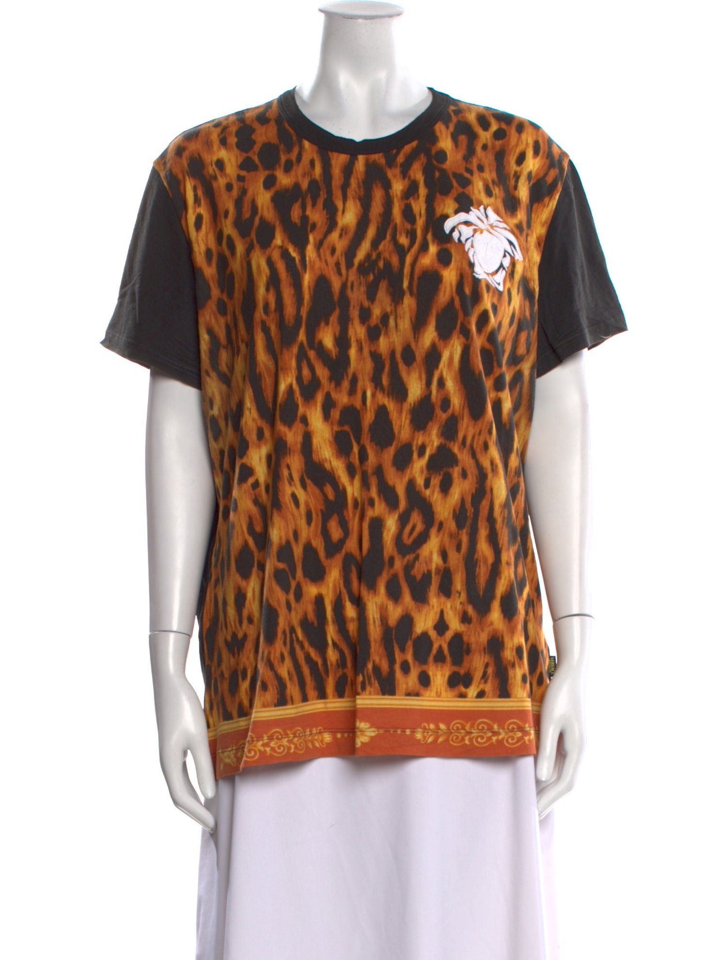 Versace Animal Print Crew Neck T-Shirt - Orange Tops, Clothing ...