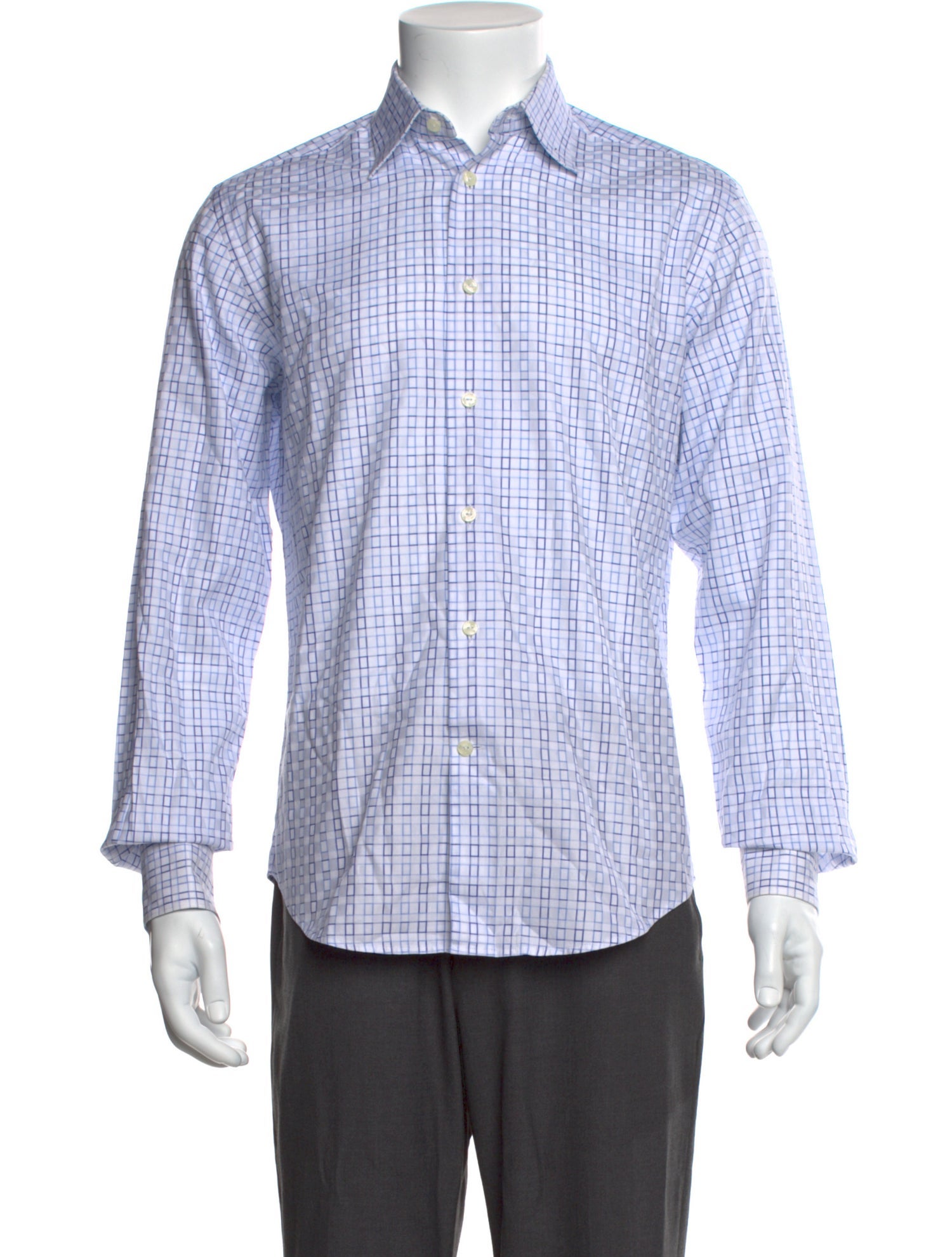 Versace Collection Plaid Print Long Sleeve Dress Shirt - Blue Dress ...