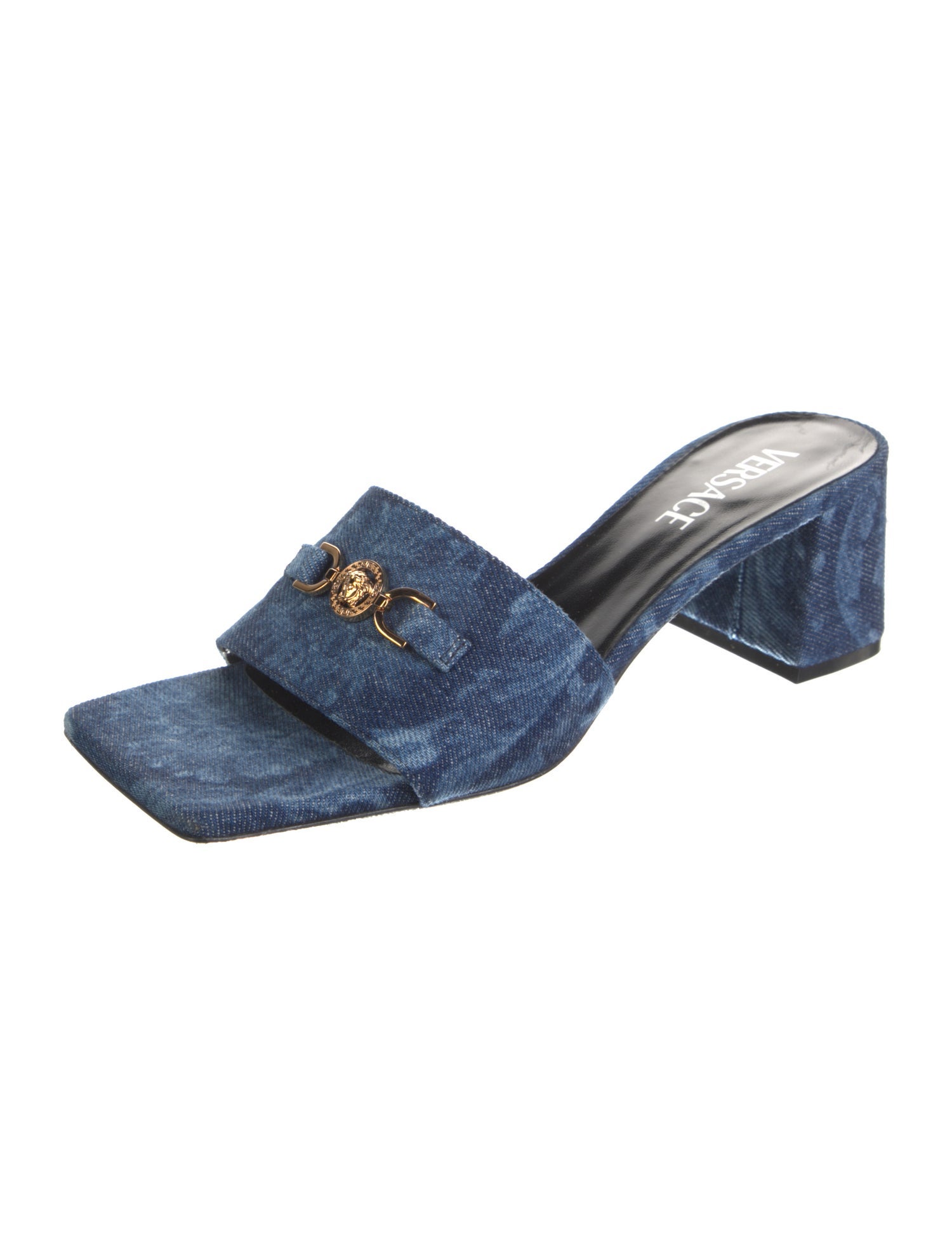 Versace Denim Slides - Blue Sandals, Shoes - VES186937 | The RealReal