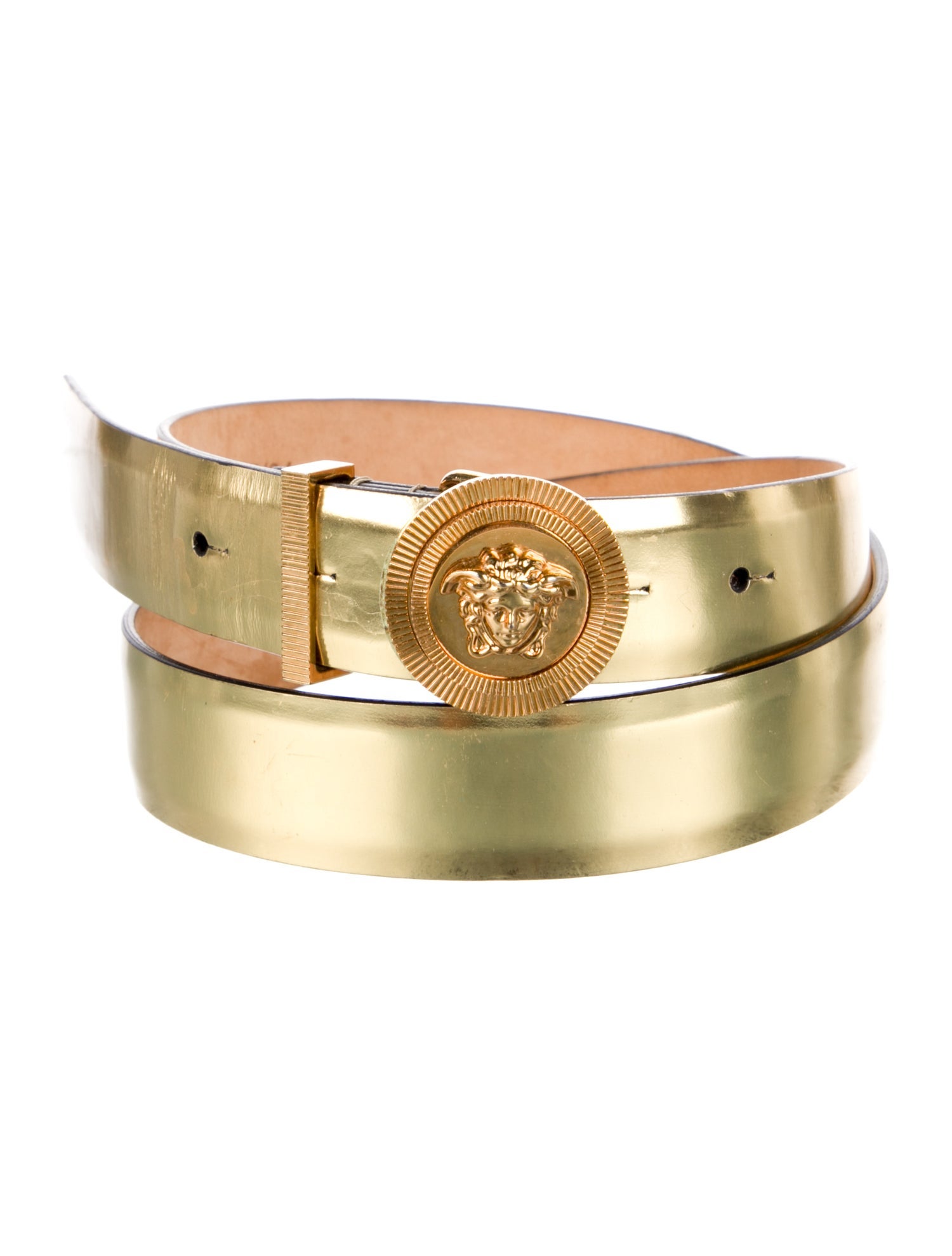 Versace Medusa Insignia Patent Leather Belt Kit - Gold Belts ...