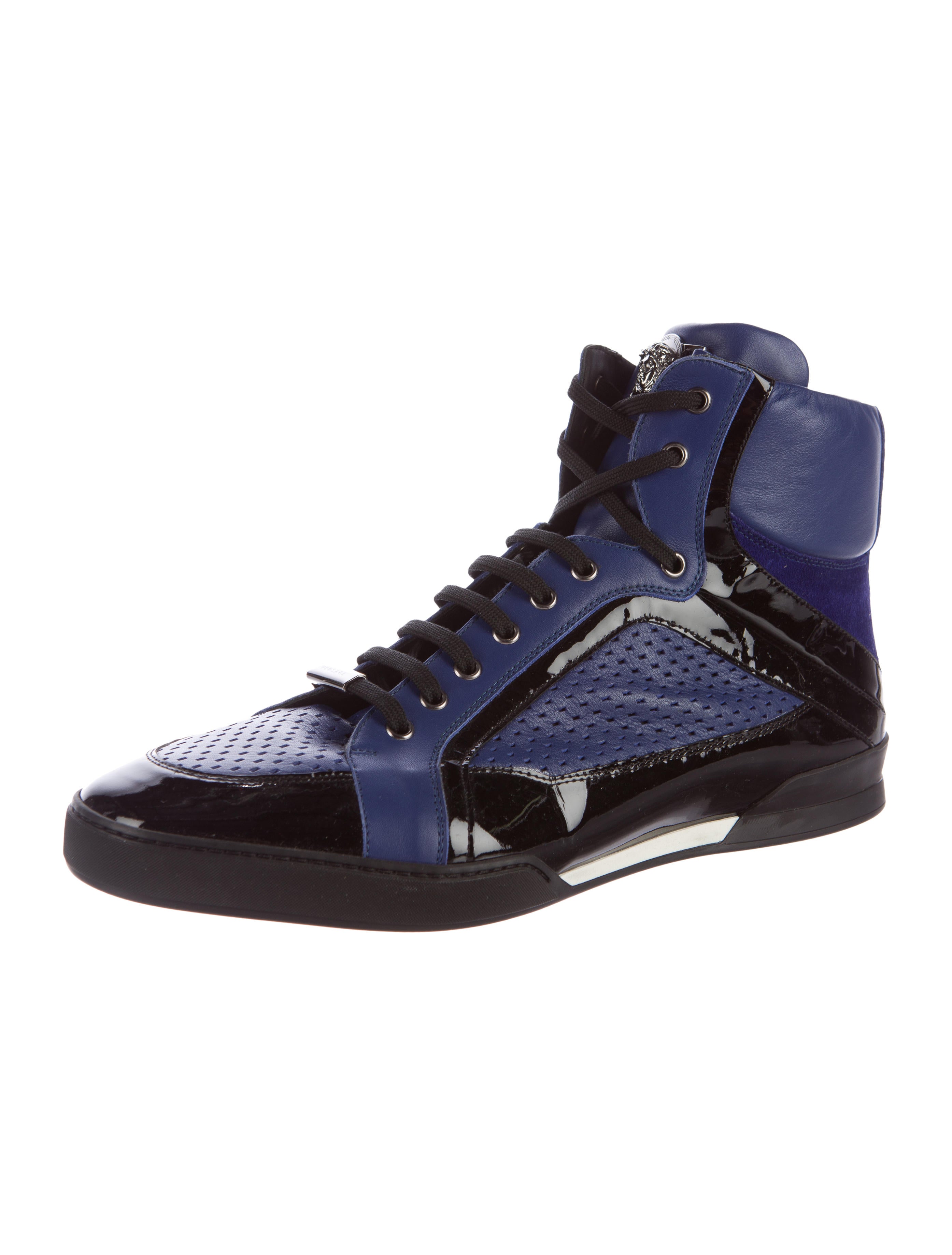 Versace Leather High-Top Sneakers - Blue Sneakers, Shoes - VES29684 ...