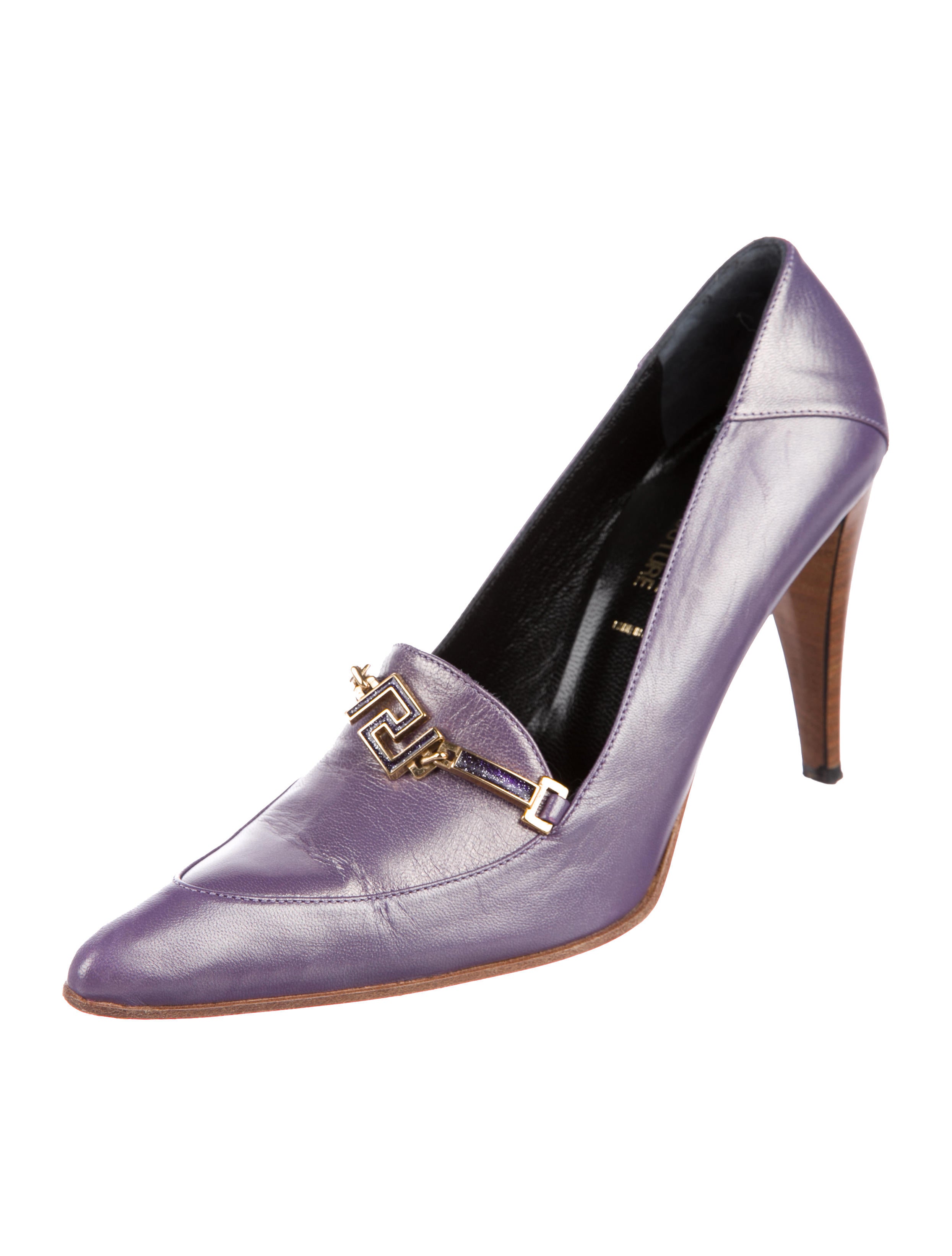 Versace Logo Leather Pumps - Gold Pumps, Shoes - VES35036 | The RealReal