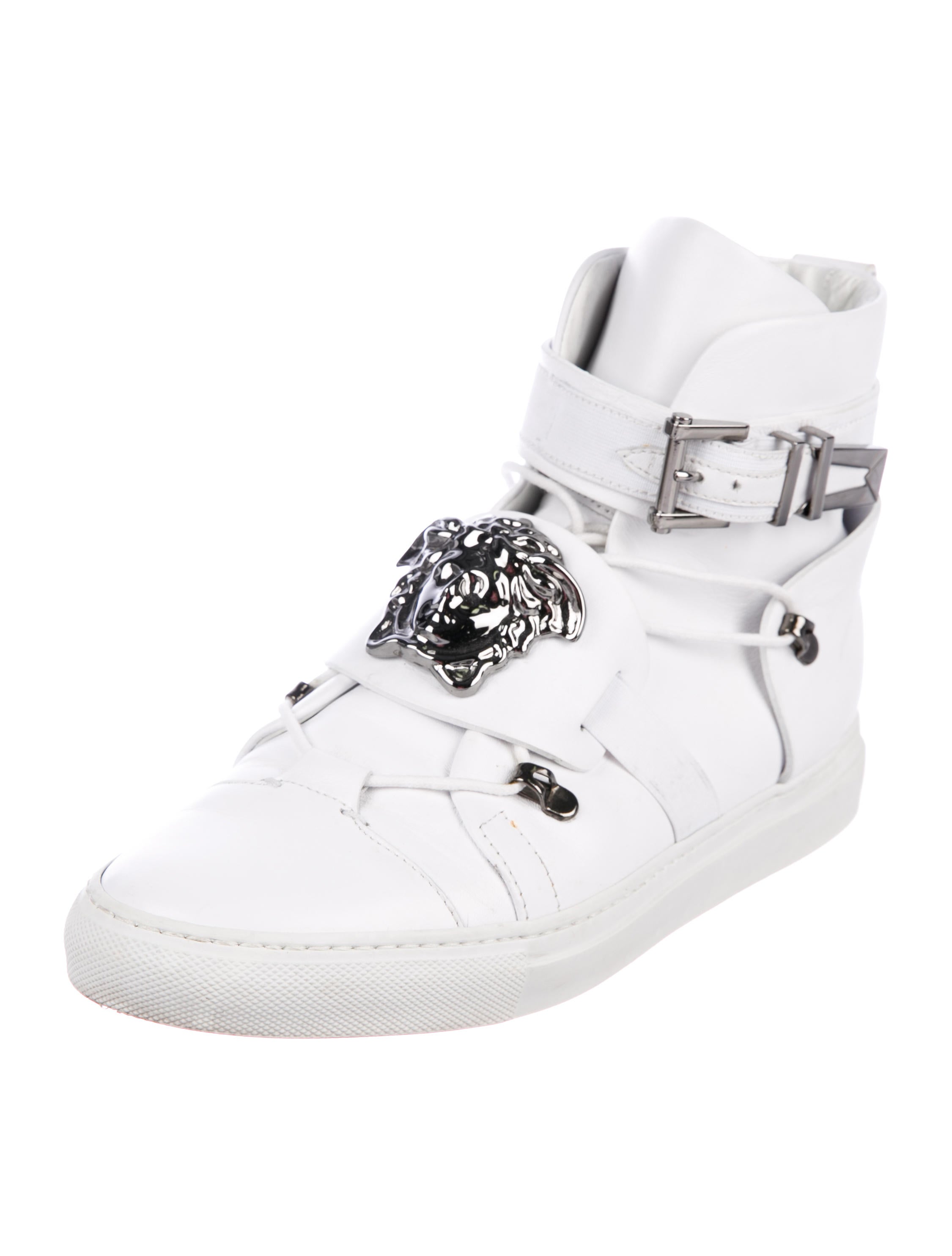Versace Leather High-Top Sneakers - White Sneakers, Shoes - VES46418 ...