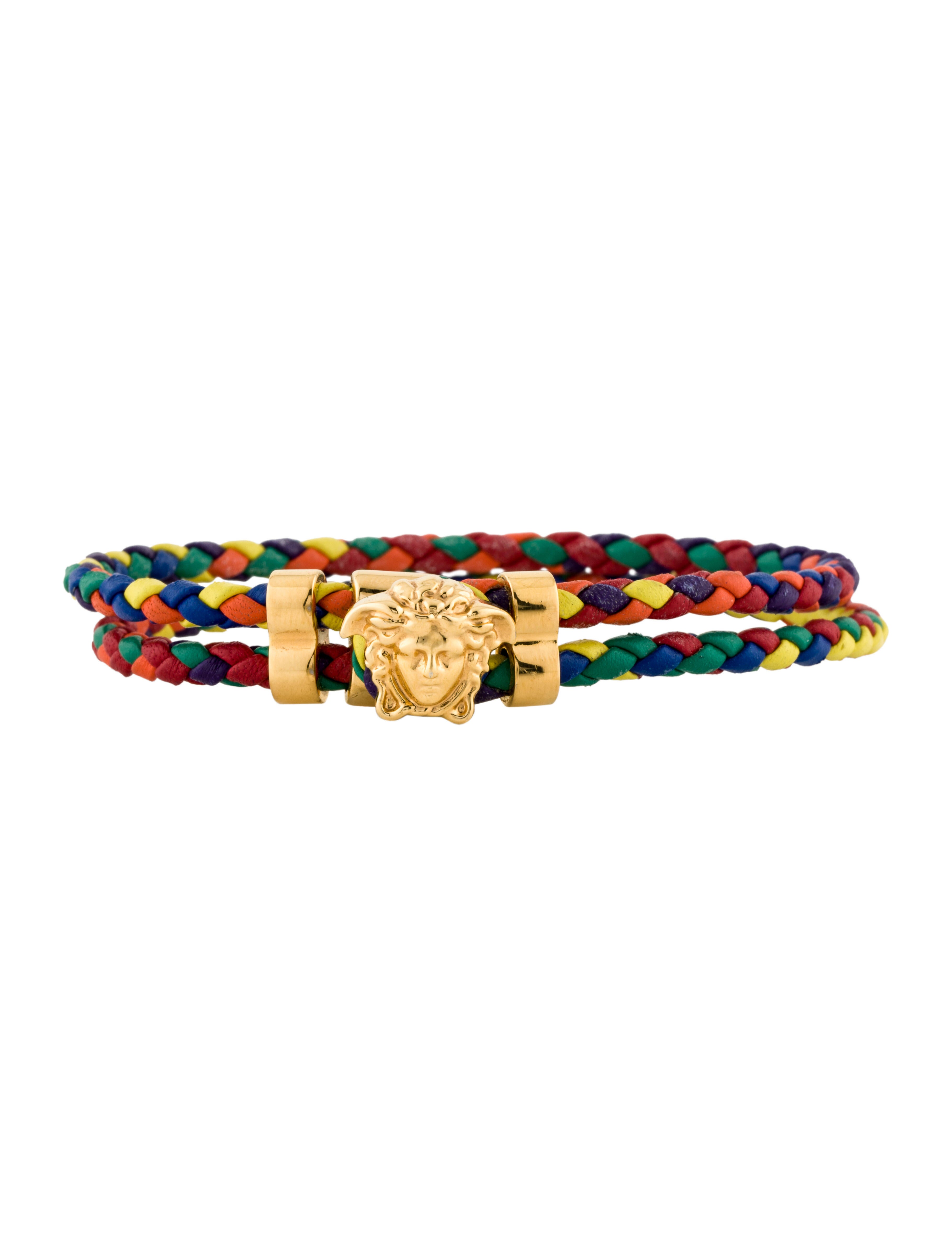 Versace Medusa Braided Leather Bracelet - Gold-Tone Metal Wrap ...