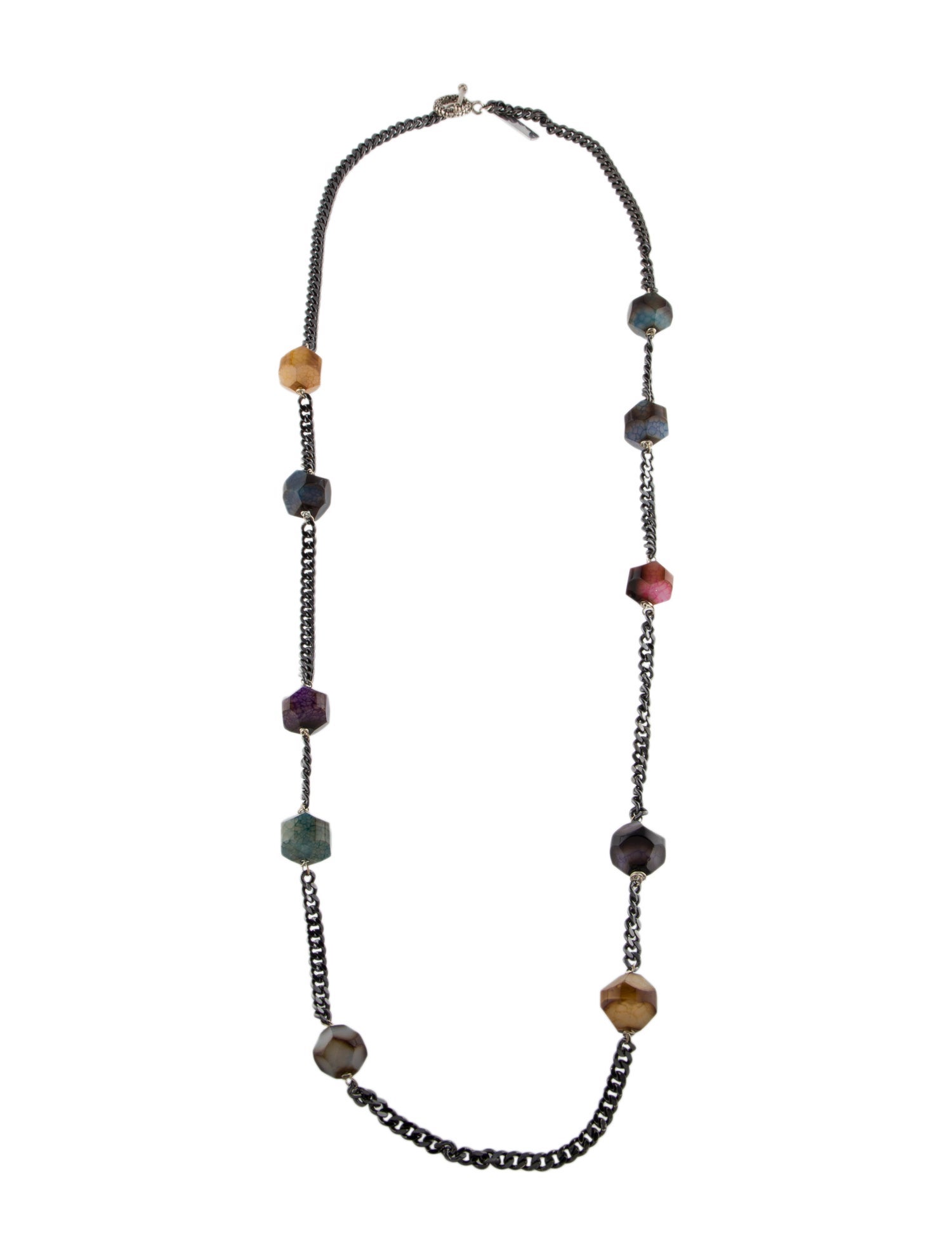 Deborah Gaspar Stone Station Necklace - Black, Silver-Tone Metal Bead ...