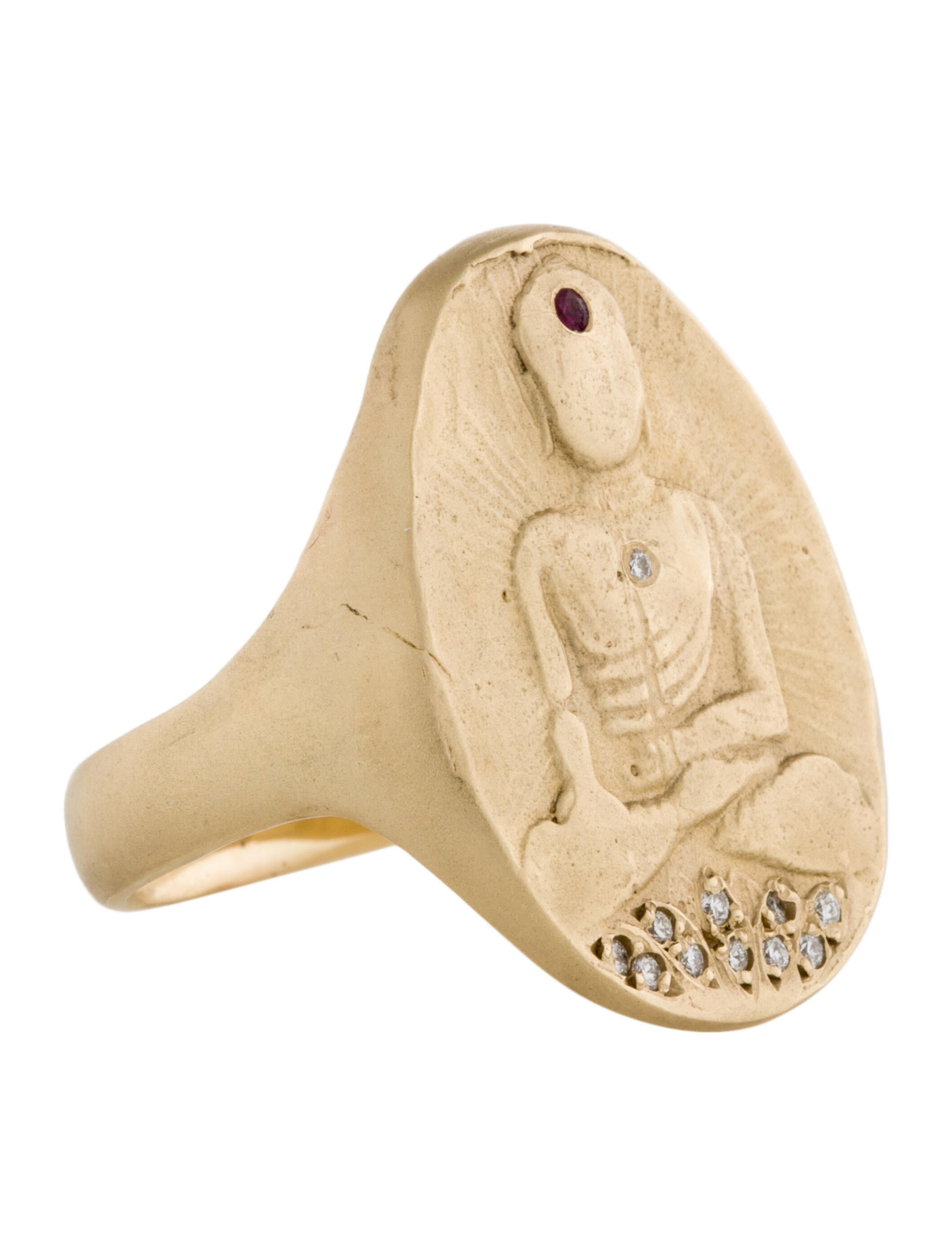 Victoria Cunningham Ruby & Diamond Large Buddha Signet Ring - 14K ...