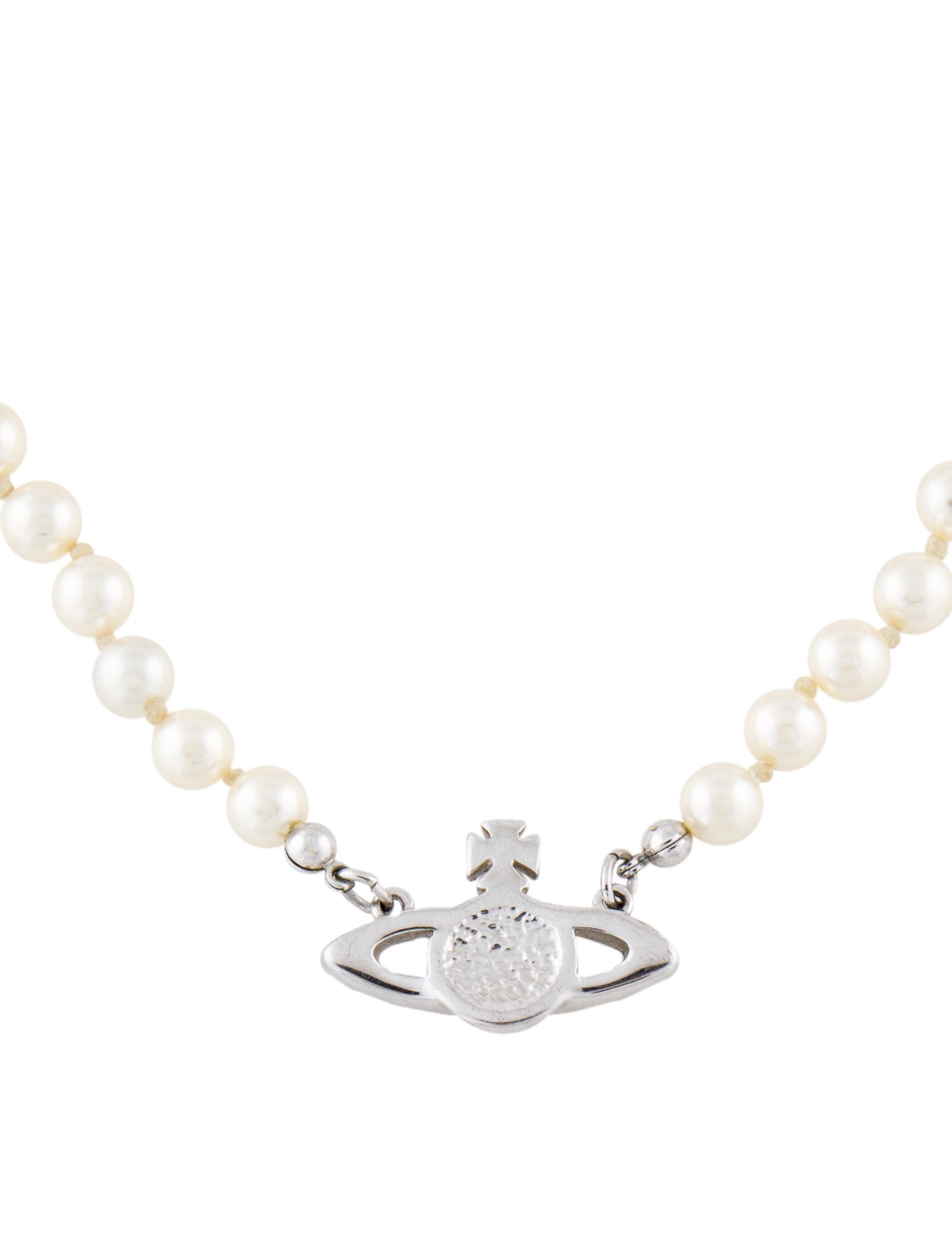 Vivienne Westwood Faux Pearl & Crystal Mini Bas Relief Choker - Brass ...