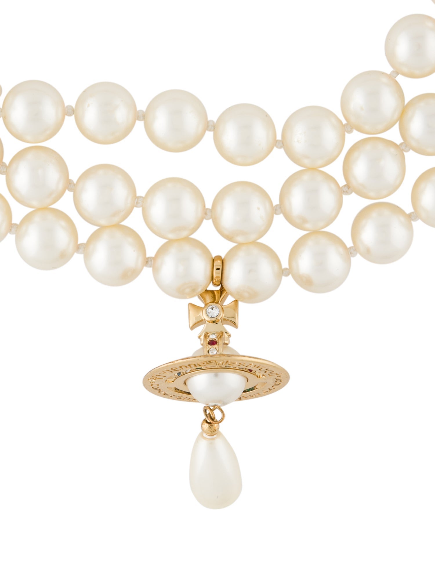 Vivienne Westwood Faux Pearl & Crystal Bas Relief Multistrand Choker ...