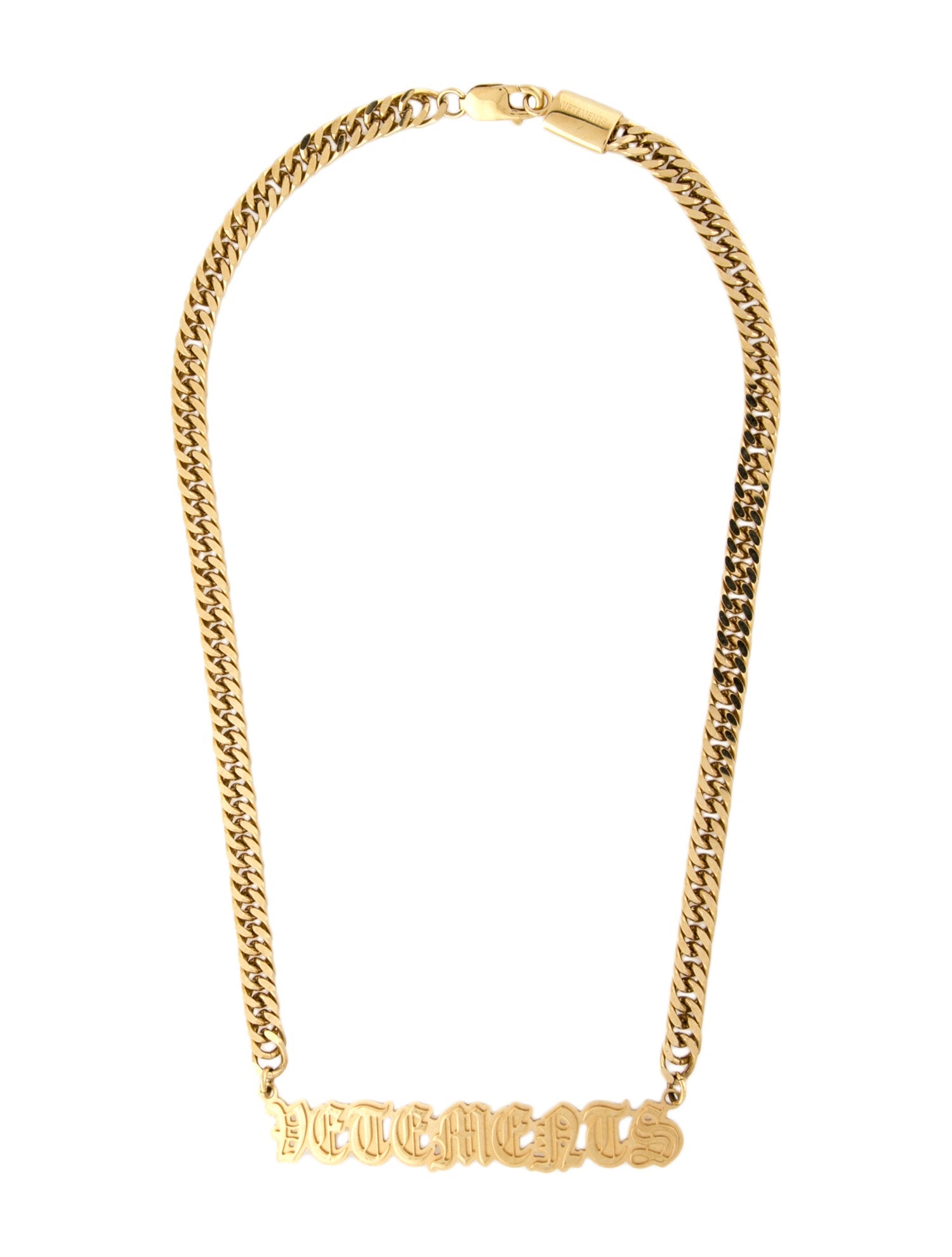 Vetements Gothic Logo Name Plate Chain Necklace - Brass Chain ...