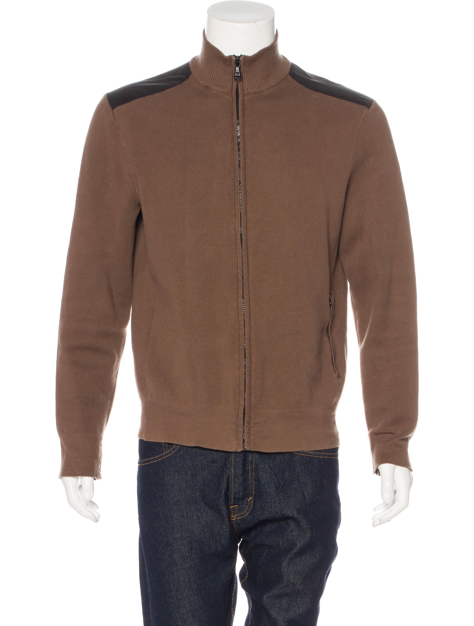 Victorinox Swiss Army Nylon-Trimmed Zip-Up Sweater - Brown Sweaters ...