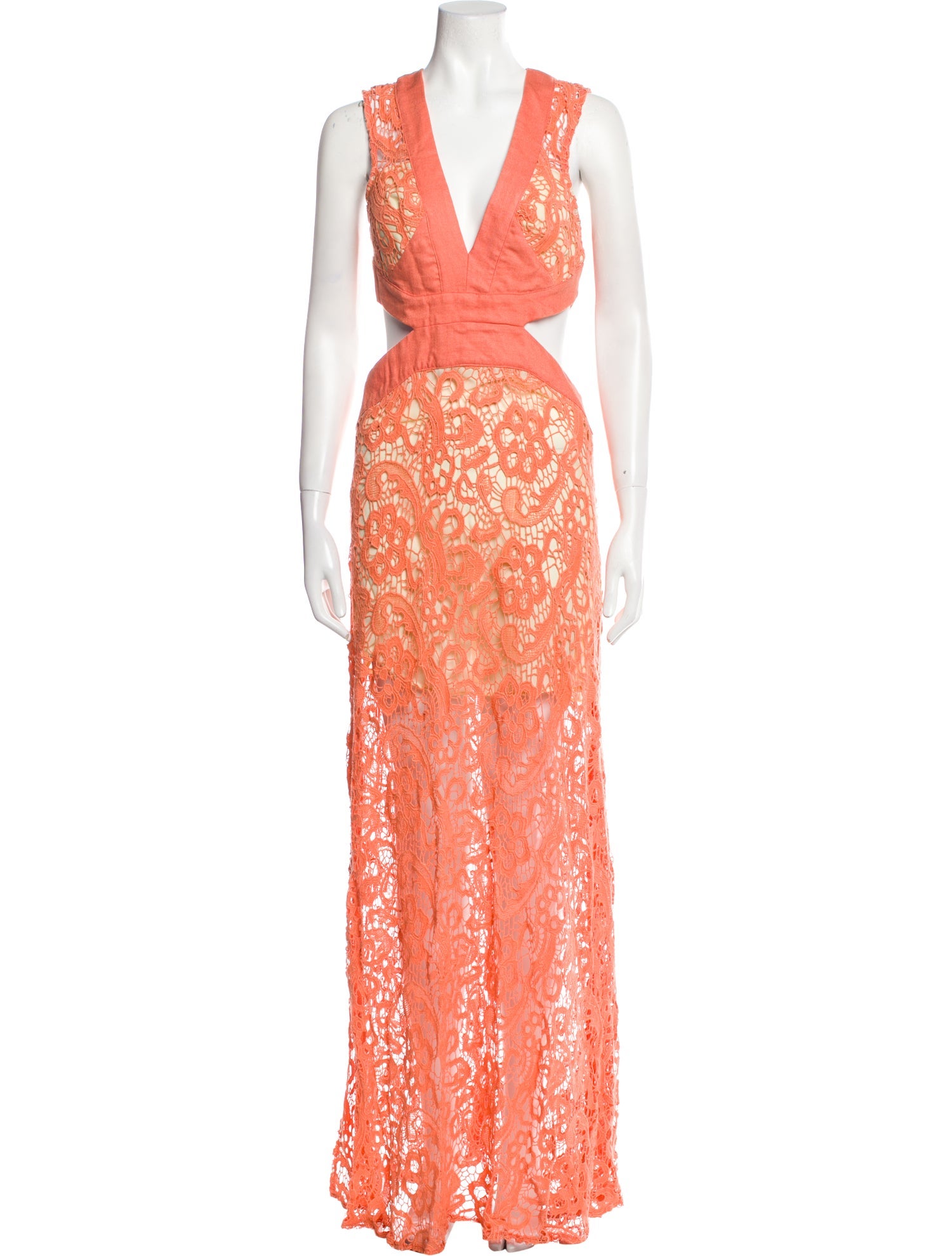 Suboo Lace Pattern Long Dress - Orange Dresses, Clothing - W1121392 ...